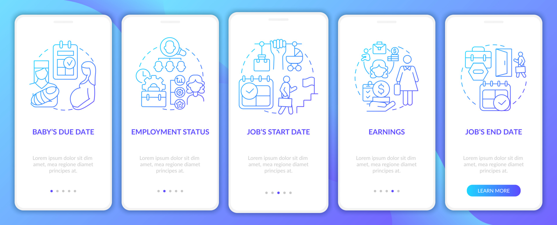 Calculate Maternity Pay Blue Gradient Onboarding Mobile App Page Screen calculate-maternity-pay-blue-gradient-onboarding-mobile-app-page-screen