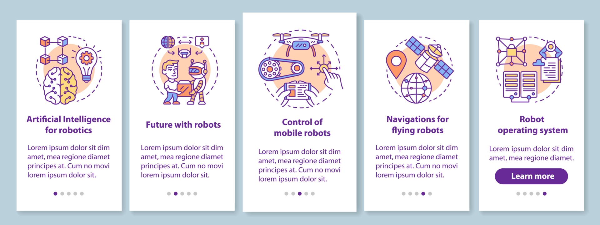 Robotics Courses Onboarding Mobile App Page Screen With Linear Concepts Learning Robot Control