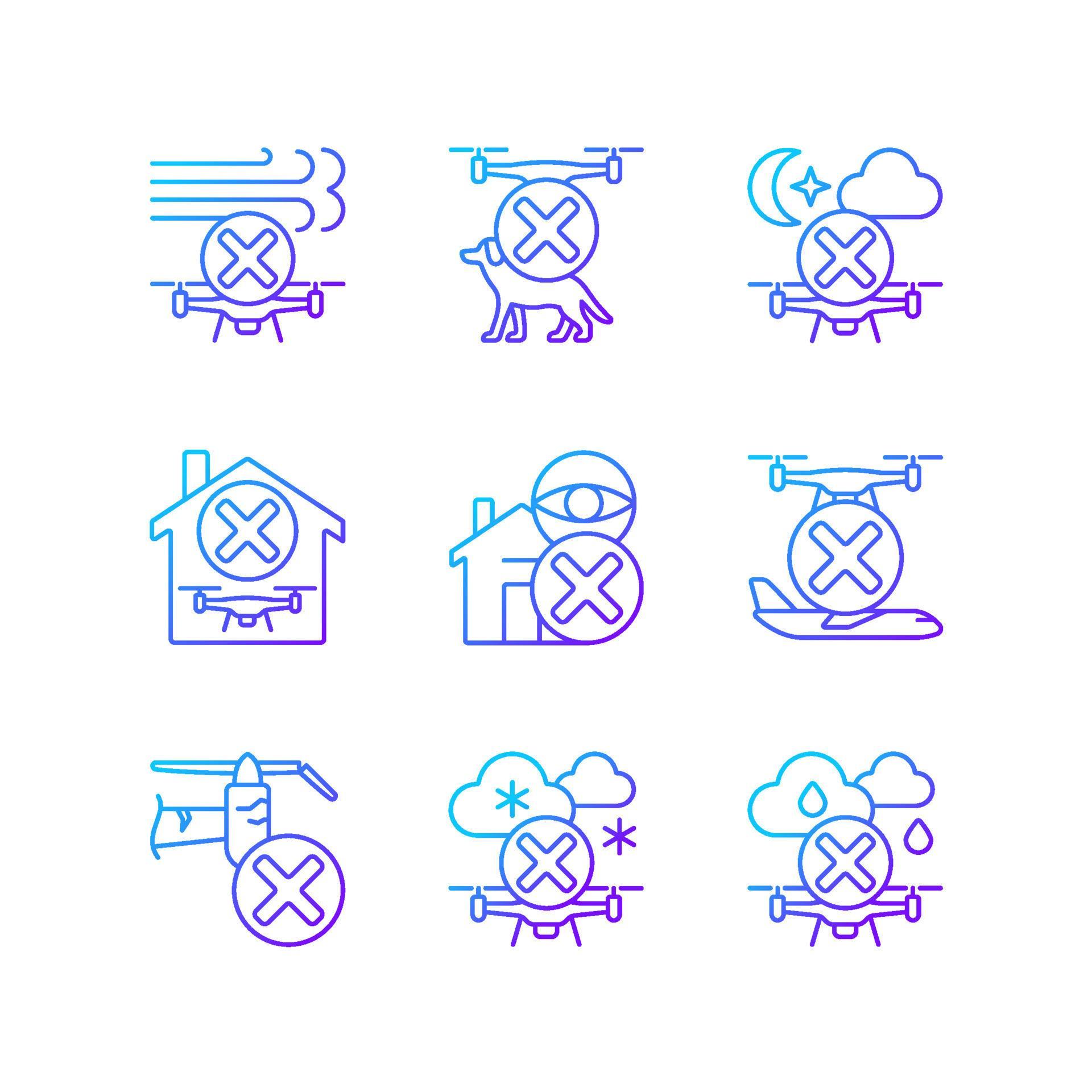Drone restrictions gradient linear vector manual label icons set 3767827 Vector Art at Vecteezy