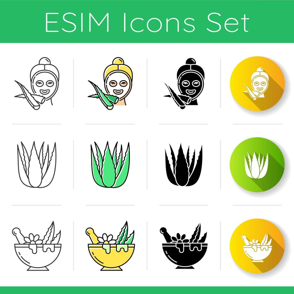 Conjunto de iconos de aloe vera. tratamiento de spa femenino. succuletn ...