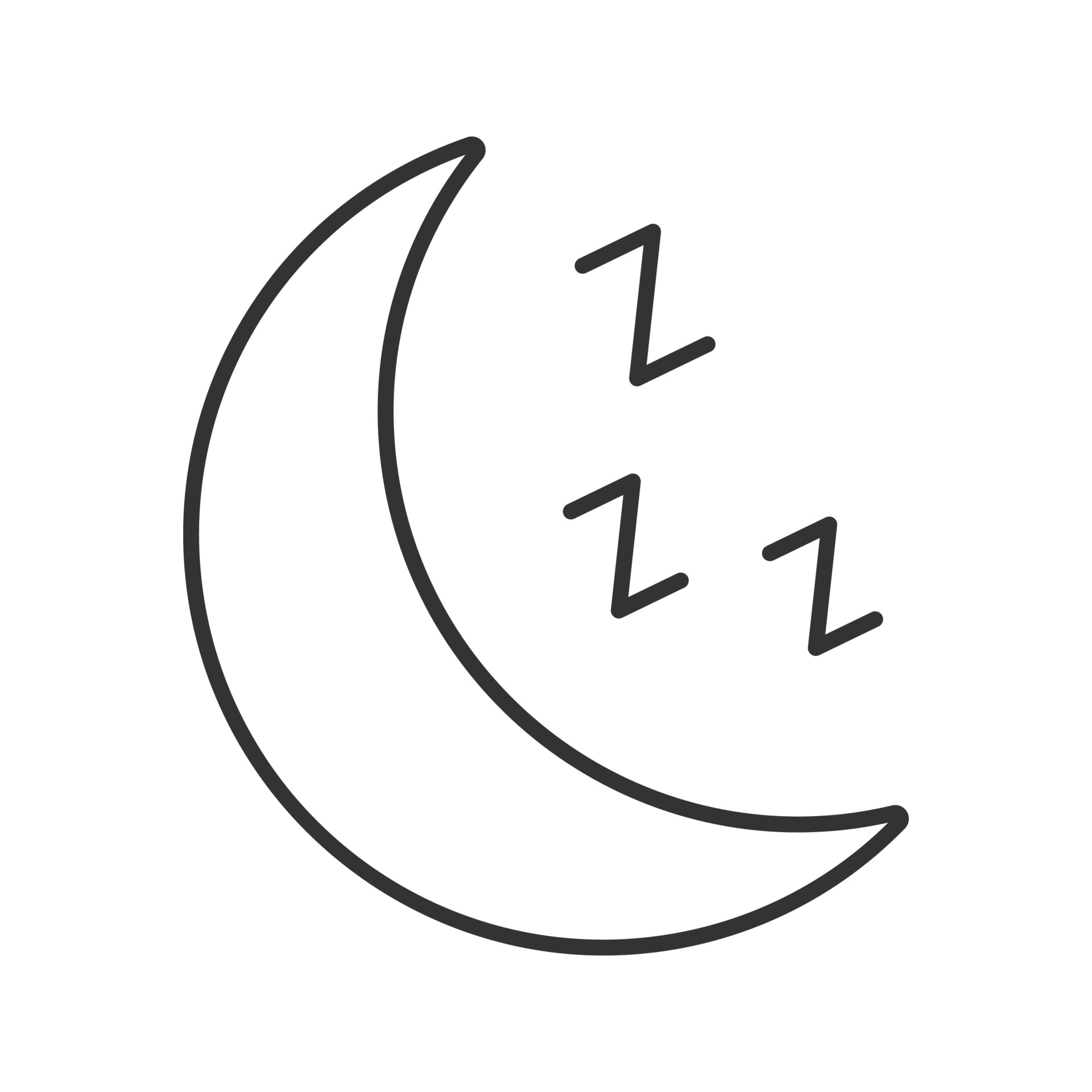 Moon with zzz symbol linear icon. Bedtime. Thin line illustration. Contour symbol. Vector ...