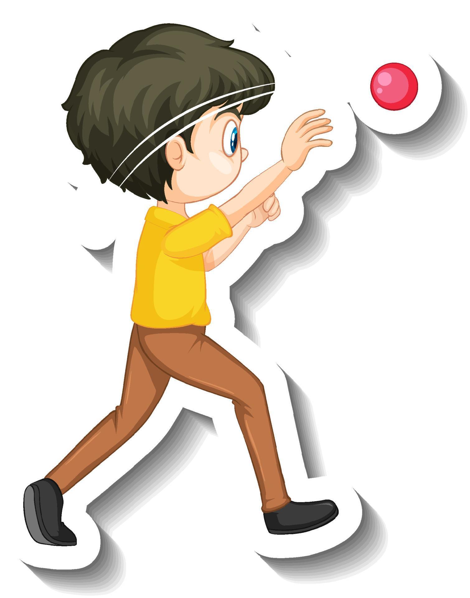un niño lanzando una pelota pegatina de personaje de dibujos animados ... un niño lanzando una pelota pegatina de personaje de dibujos animados ...
