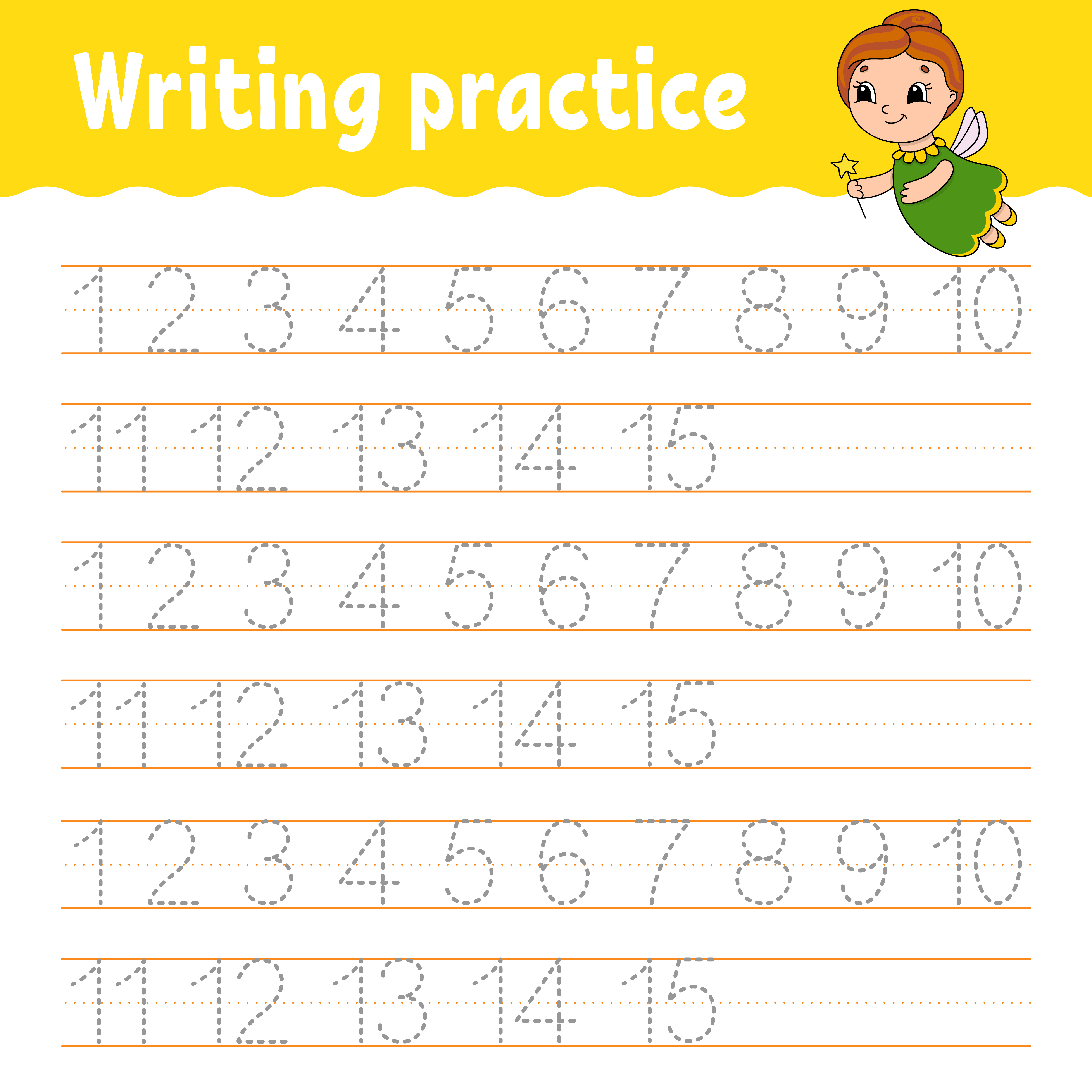 trazar y escribir. número 1-15. práctica de escritura a mano. aprender ...