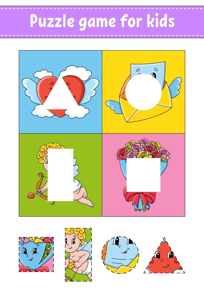 Puzzle game for kids. Cut and paste. Cutting practice. Learning shapes ...
