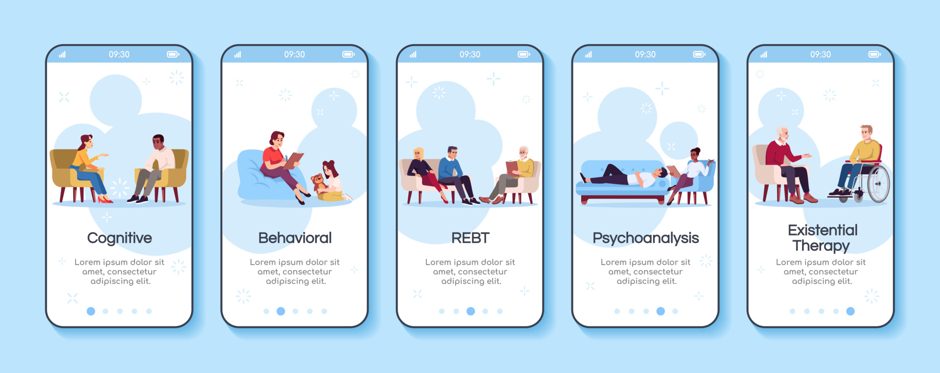Psychology consultation onboarding mobile app screen vector template ...