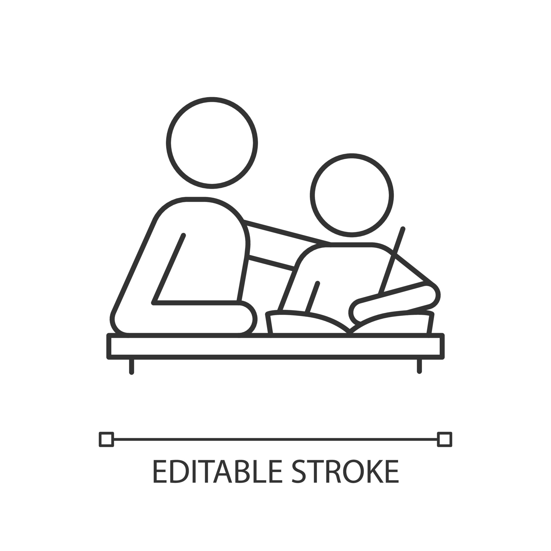 Helping with homework linear icon. Praising, encouraging child to study ...