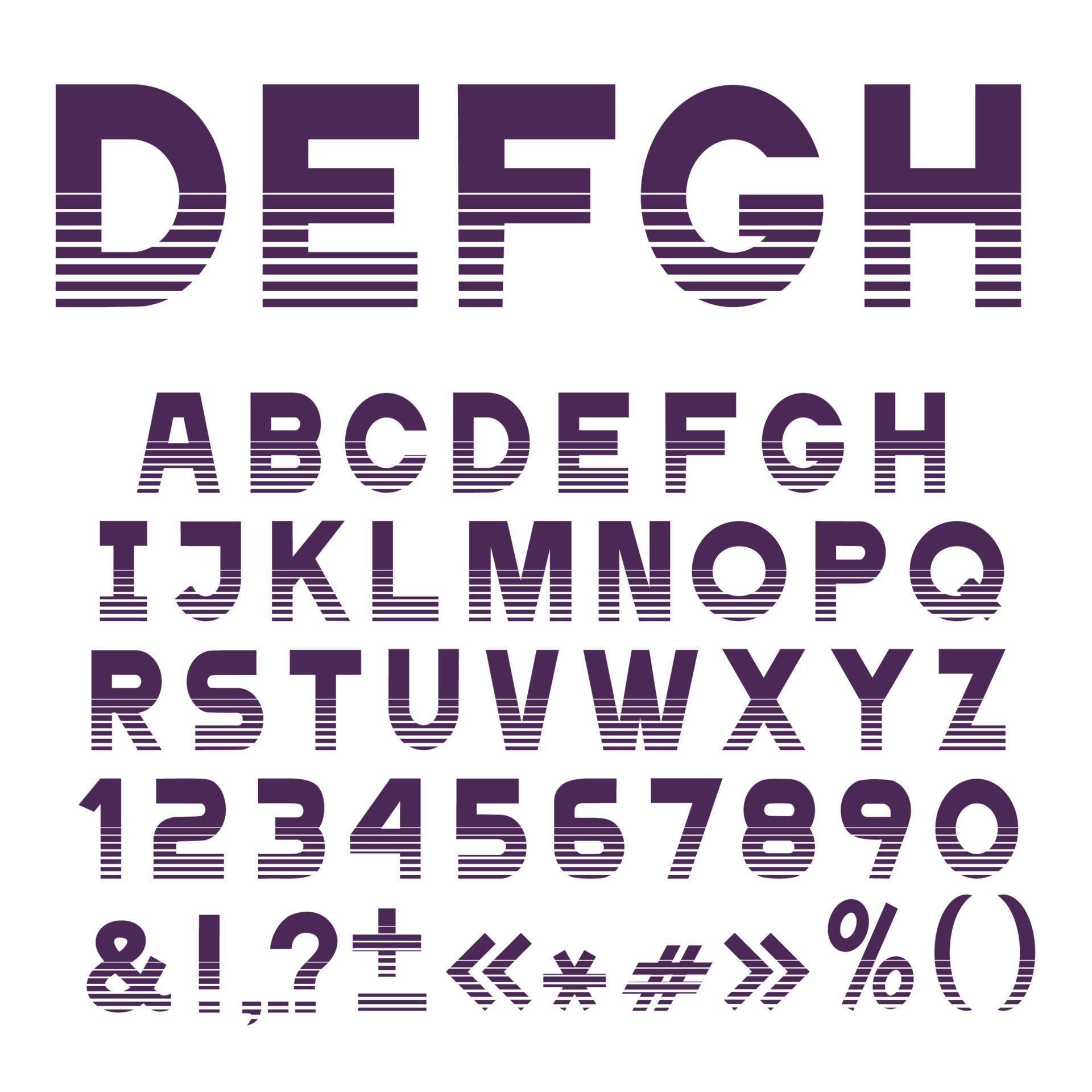 Stylish striped font, alphabet letters,numbers and punctuation marks ... Stylish striped font, alphabet letters,numbers and punctuation marks ...