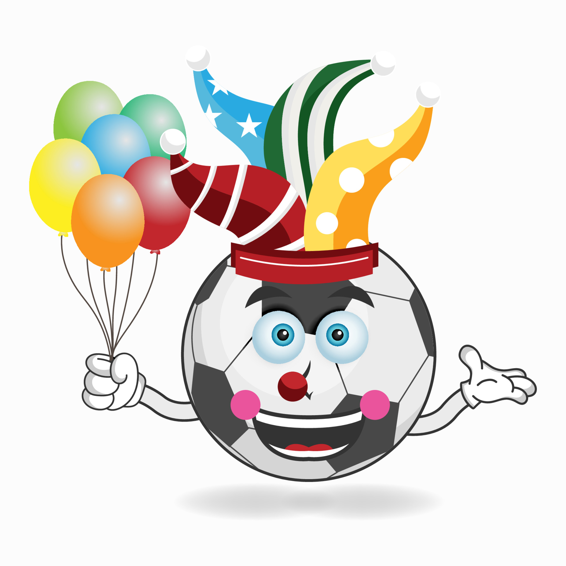 The Soccer Ball mascot character becomes a clown. vector illustration ...