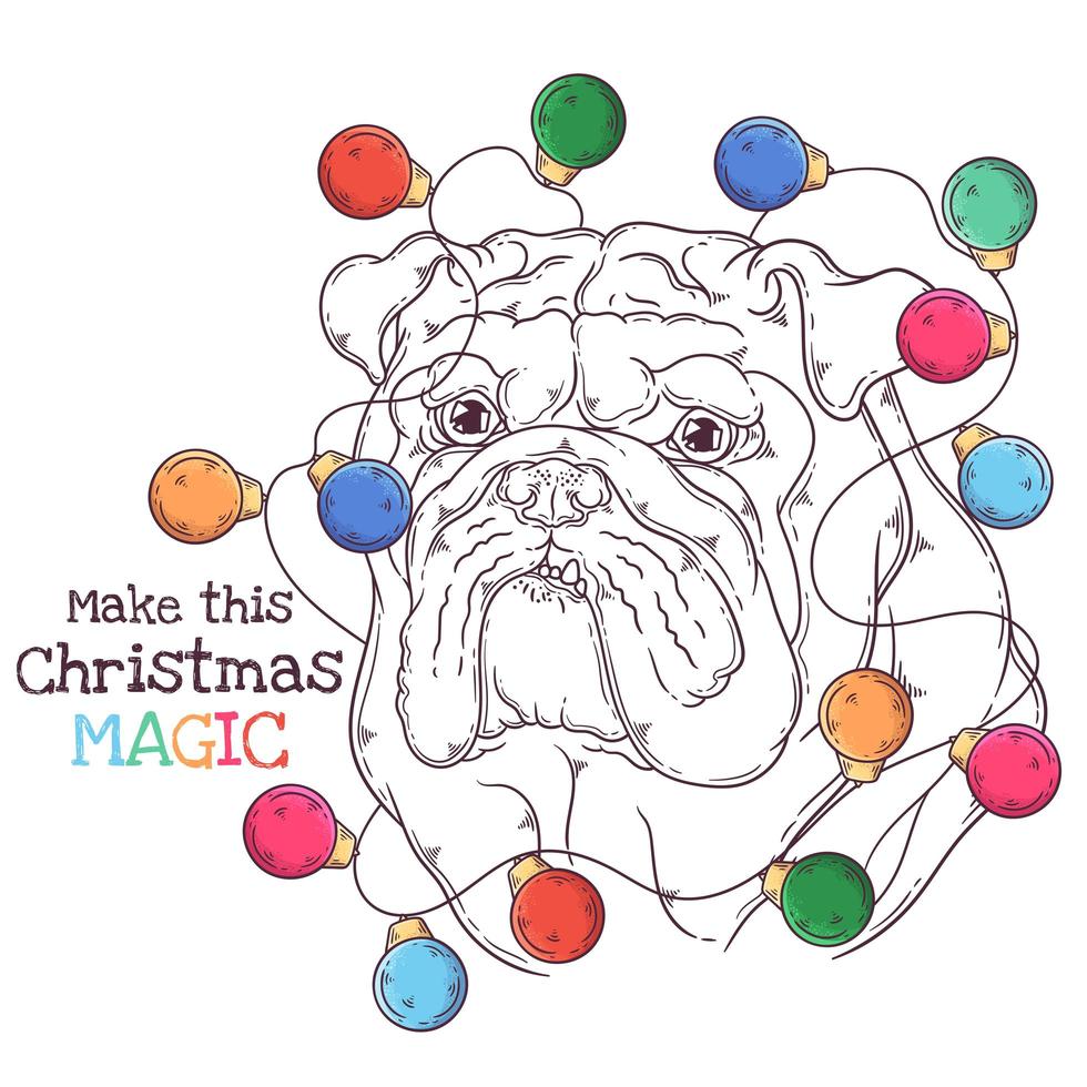 Hand drawn dog portrait with Christmas accessories Vector 3792463 ...