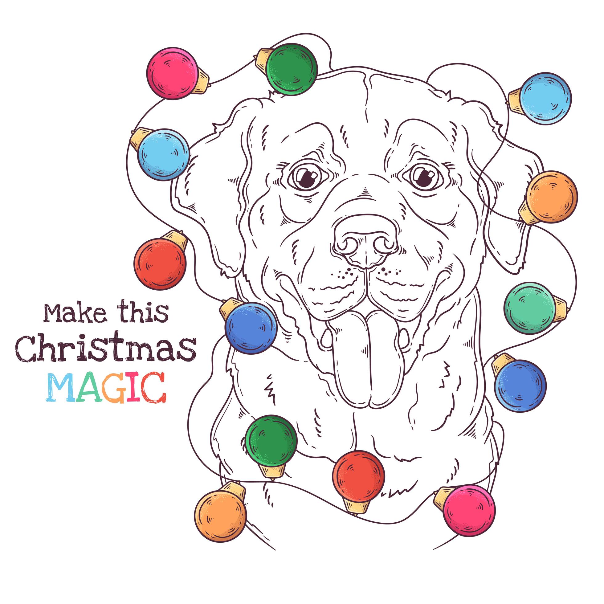 Hand drawn dog portrait with Christmas accessories Vector 3792664 ...