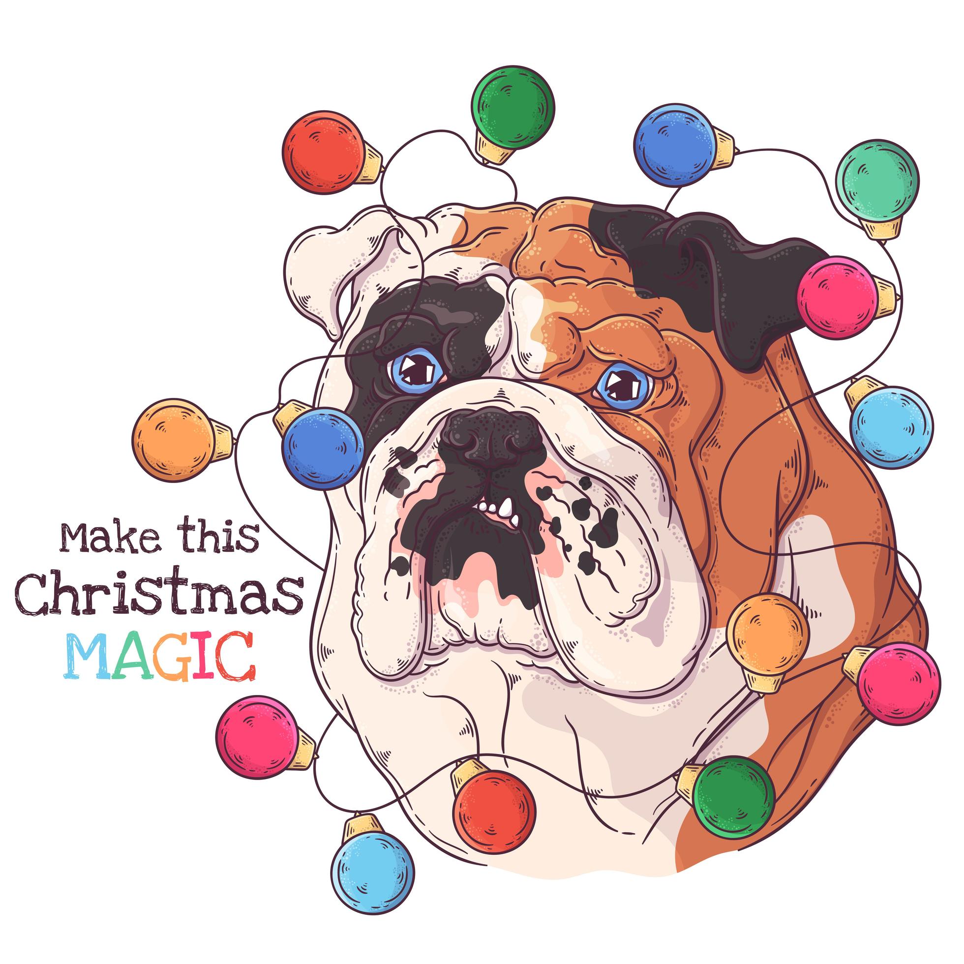 Hand drawn dog portrait with Christmas accessories Vector 3792707 ...