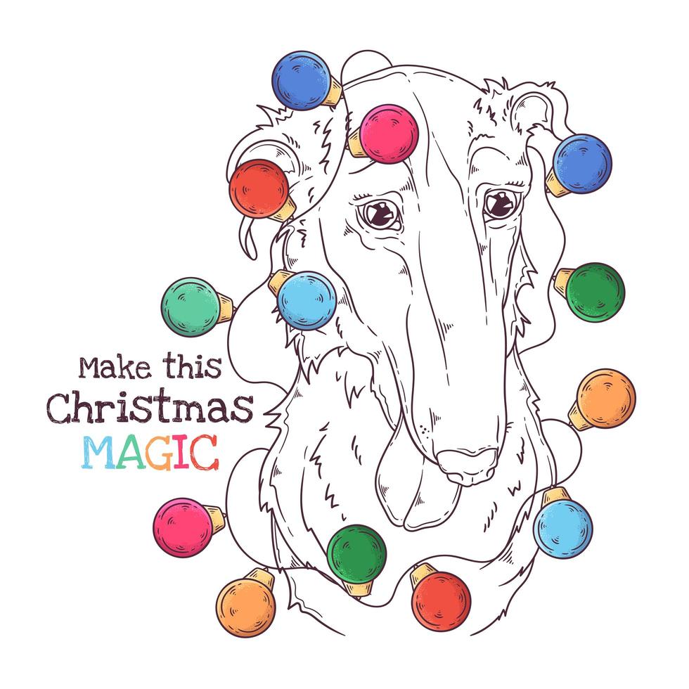 Hand drawn dog portrait with Christmas accessories Vector 3792715 ...