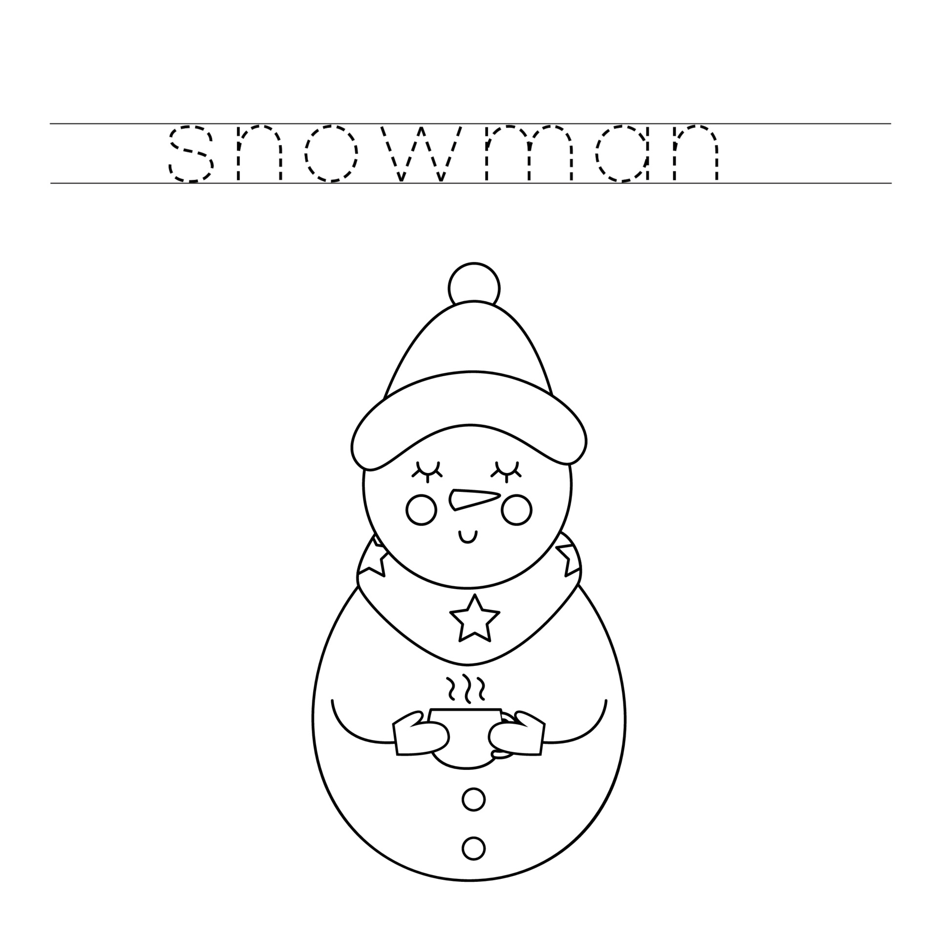 Trace and color cute snowman. Worksheet for kids. 3798023 Vector Art at ...