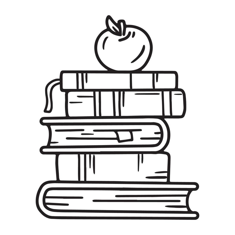 Linear Vector Icon Of A Stack Of School Books With An Apple On Top In A Doodle Style 3806629
