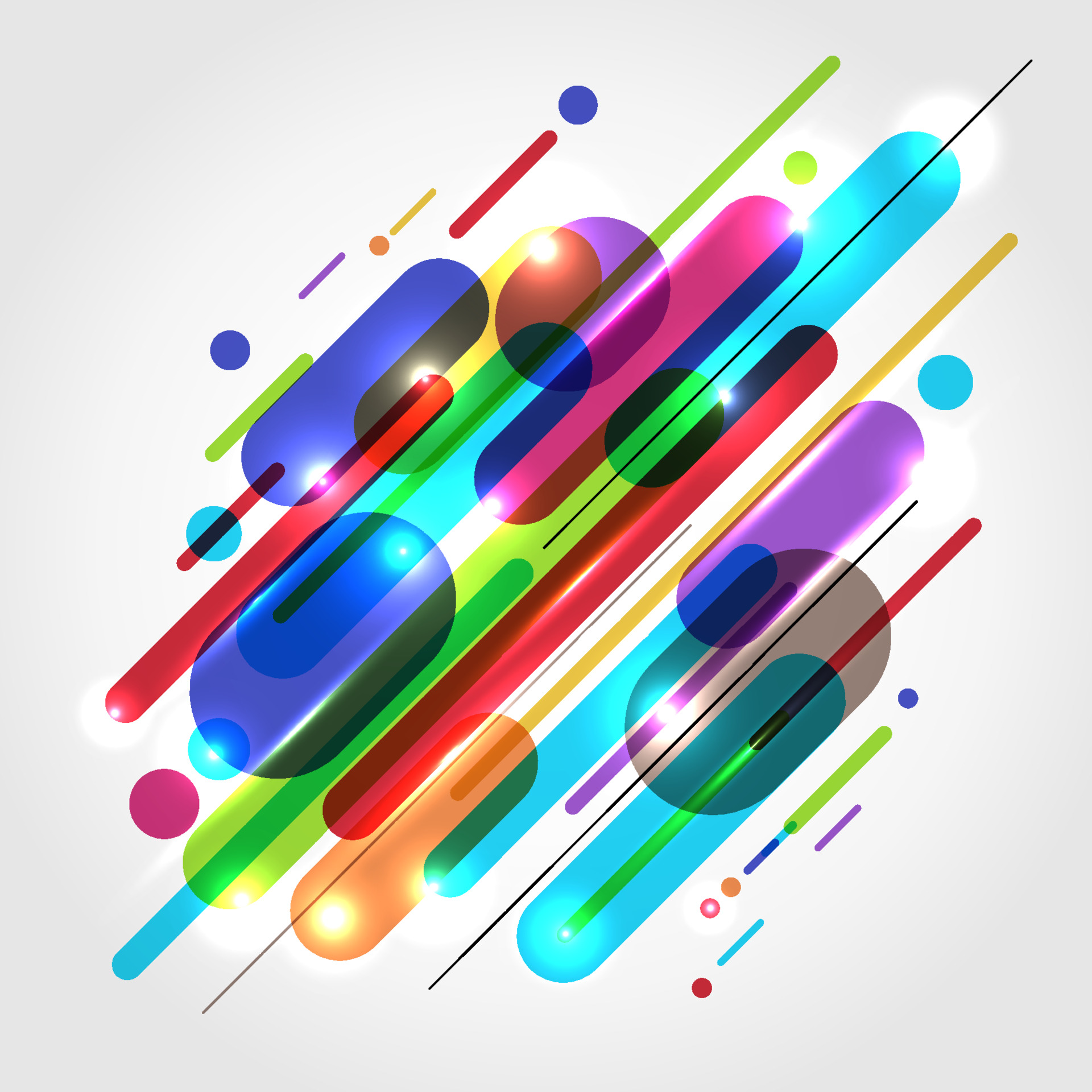 Abstract Motion Dynamic Composition Made Of Various Colored Rounded Shapes Lines In Diagonal