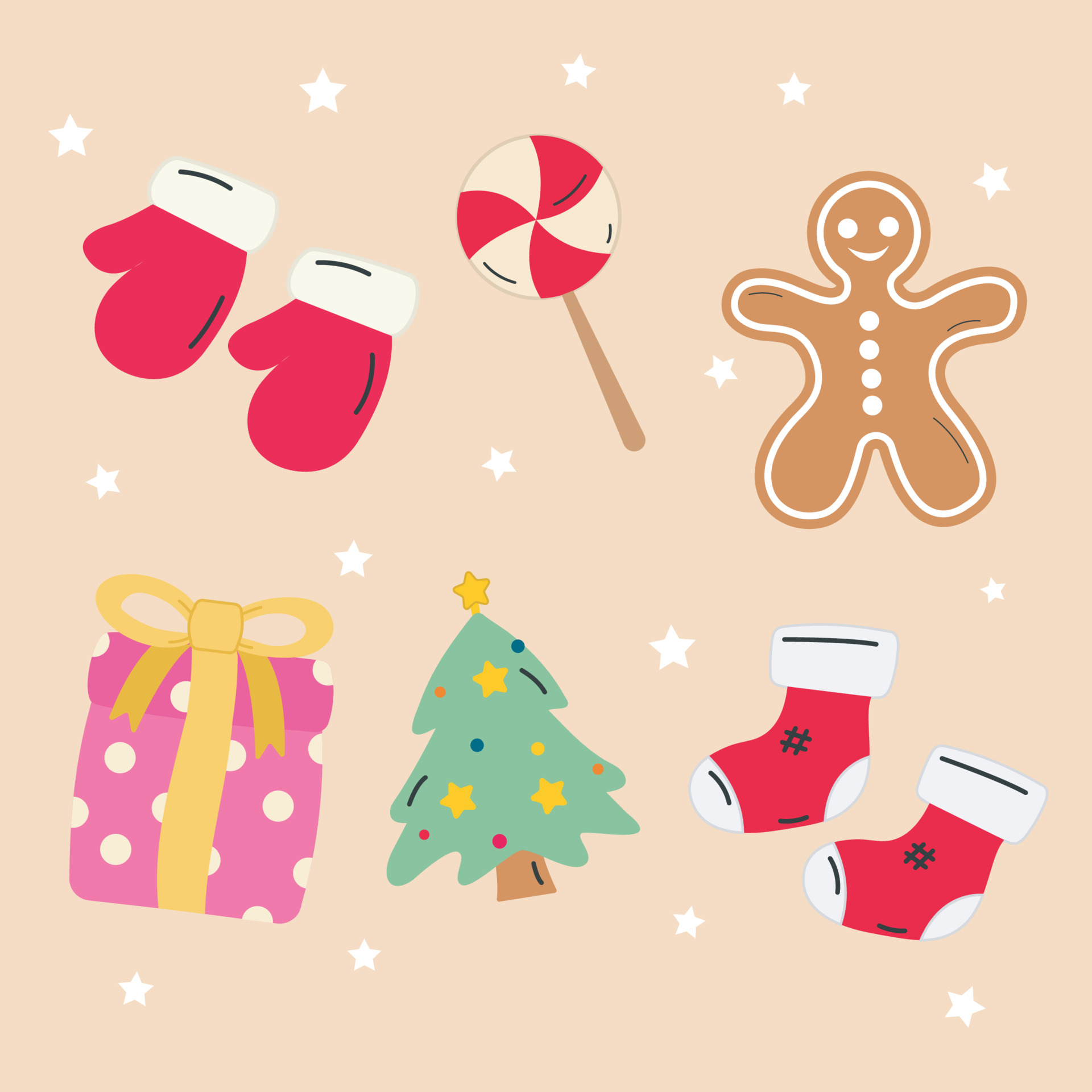 Flat Design Vector Christmas Elements Free Vector 3808435 Vector Art at ...