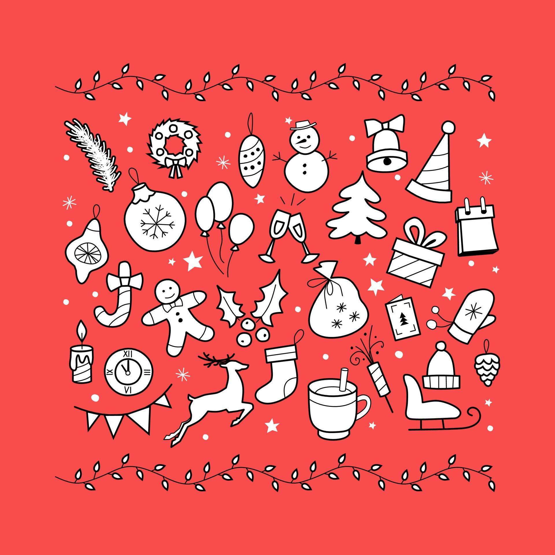 Christmas set of vector icons for banner or postcard design. new year ...