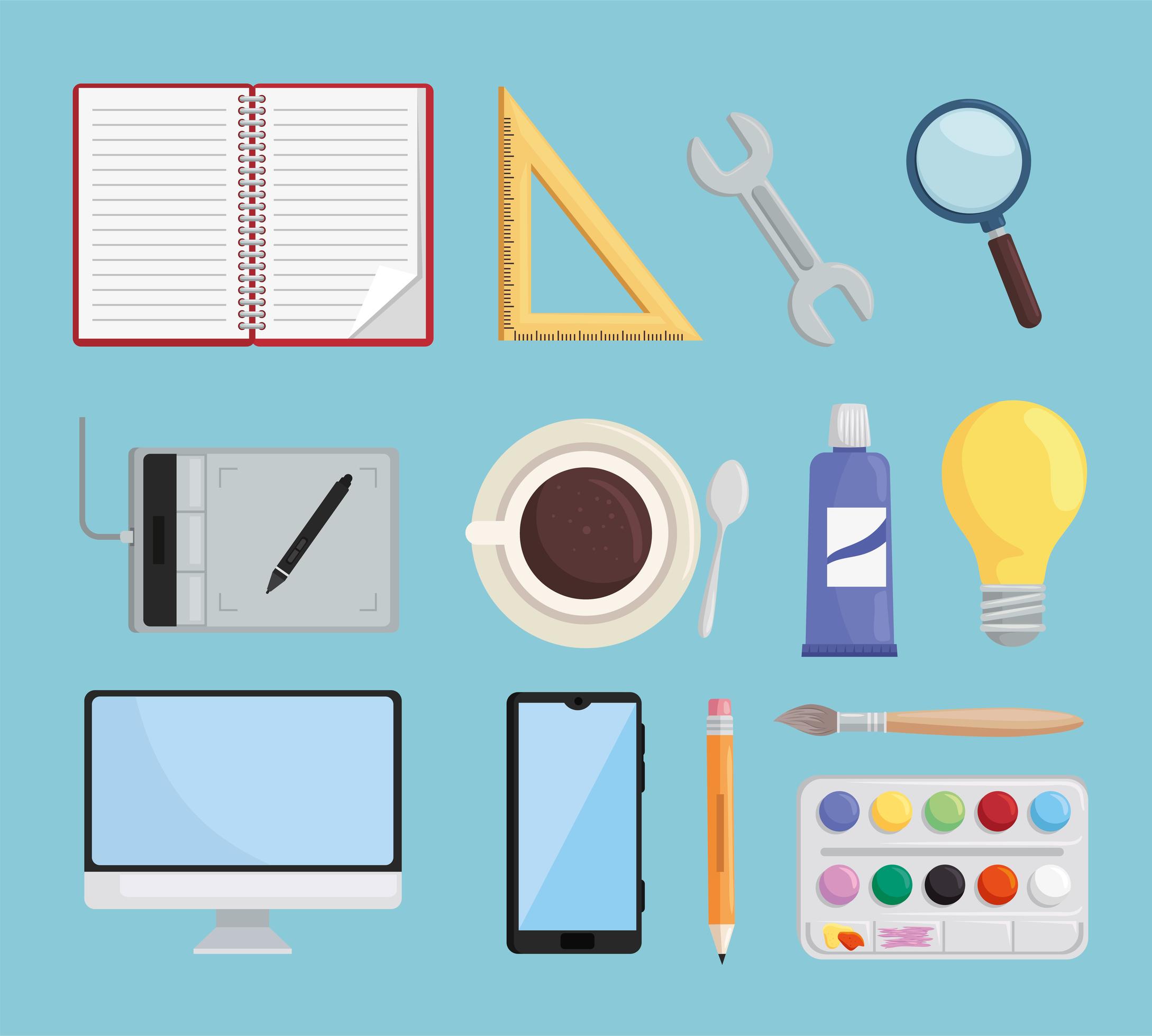 thirteen art projects icons 3813634 Vector Art at Vecteezy