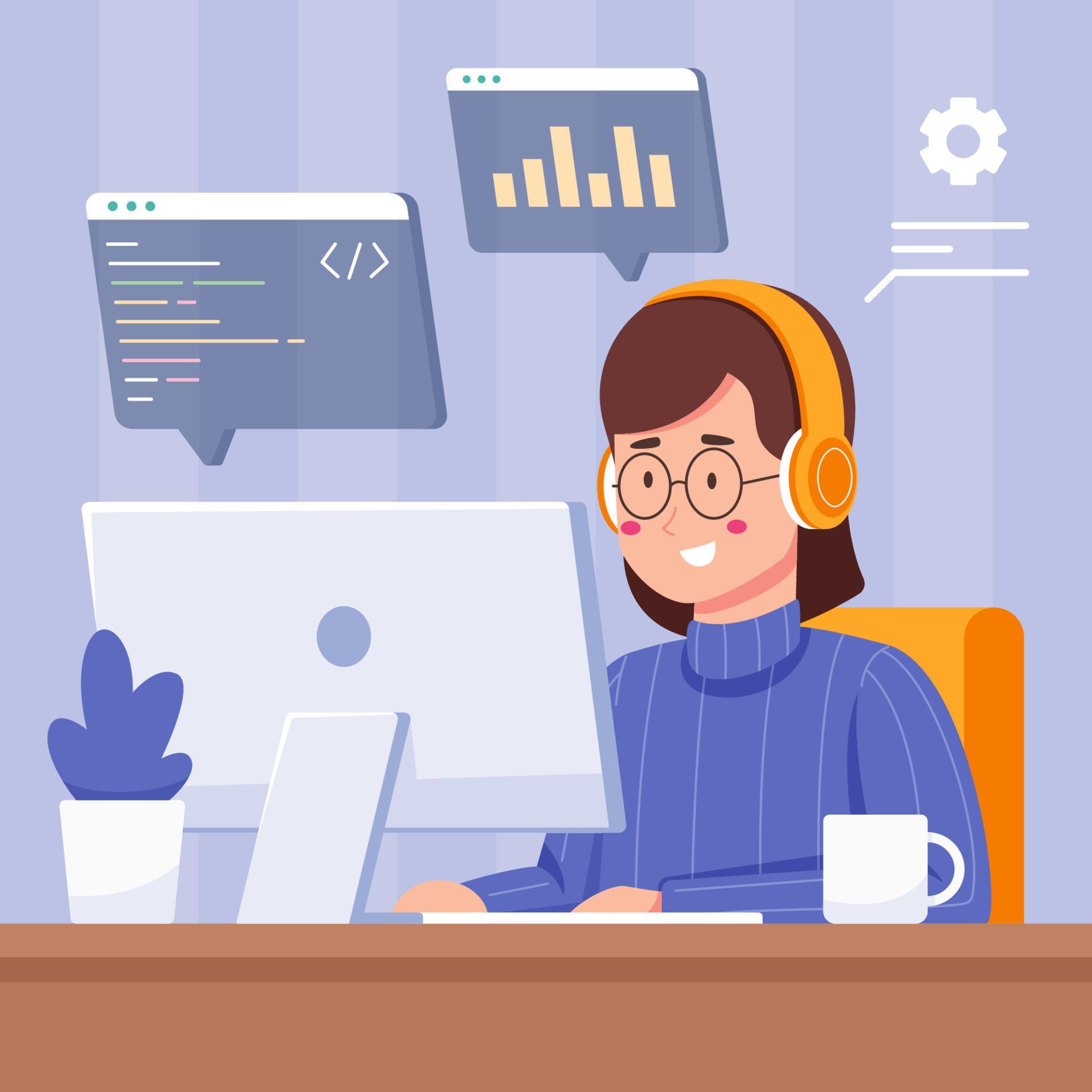 Female Programmer Doing Software Coding 3815991 Vector Art at Vecteezy Female Programmer Doing Software Coding 3815991 Vector Art at Vecteezy