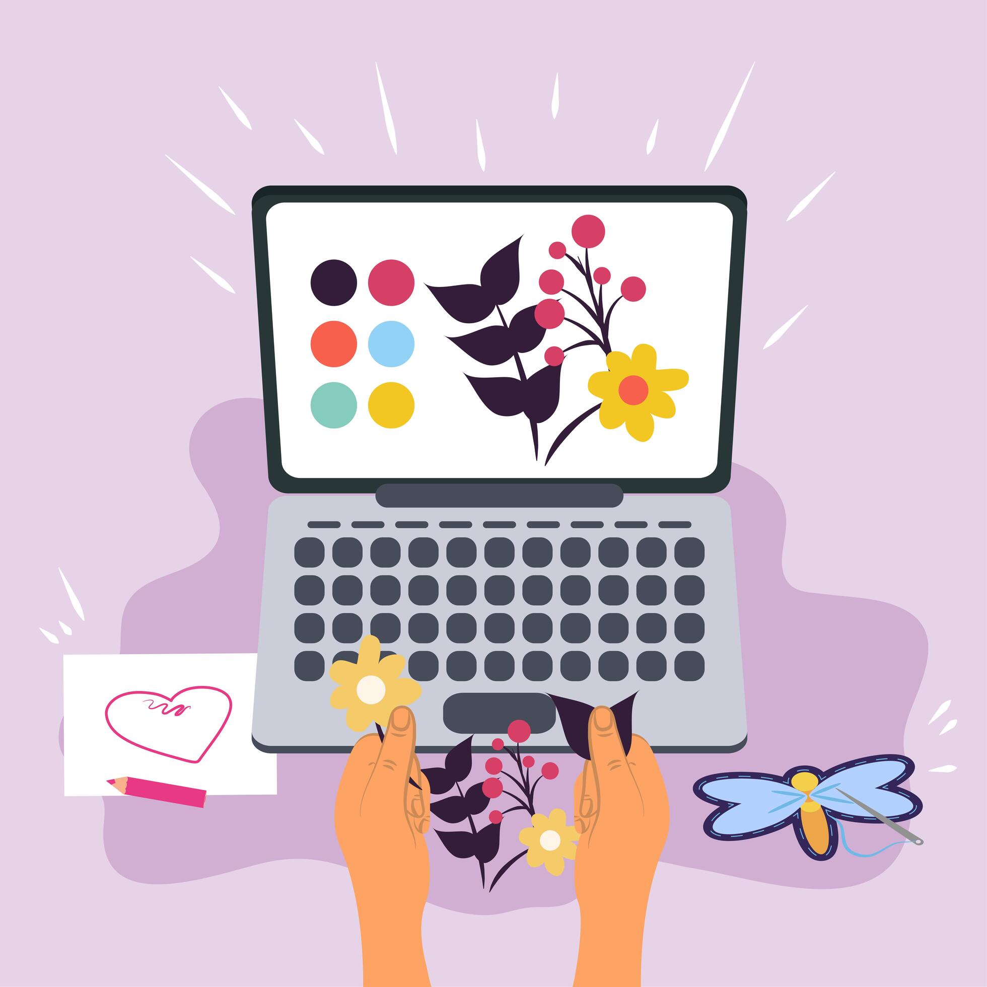 hands with computer, workshop 3820094 Vector Art at Vecteezy