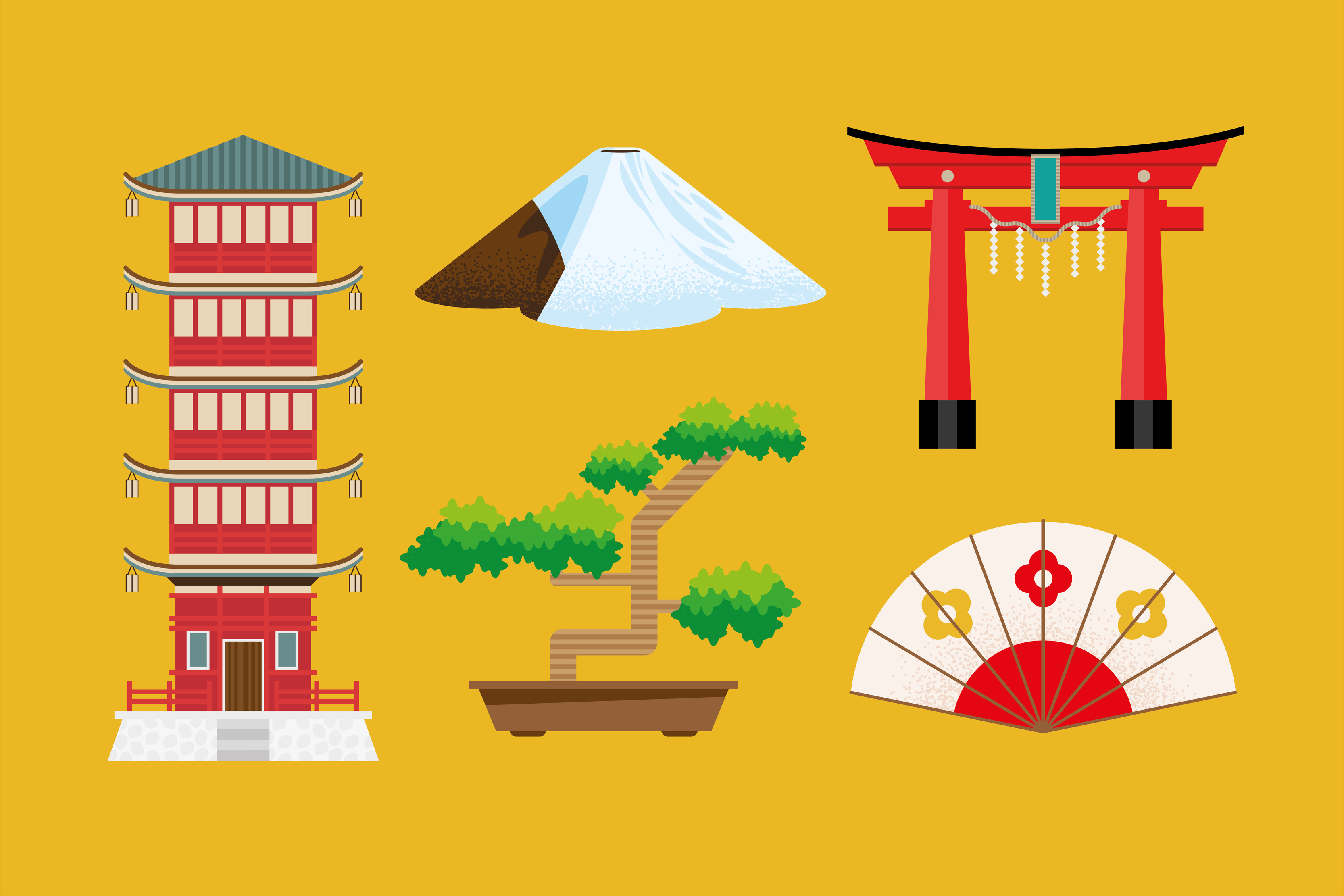 cinco iconos de la cultura japonesa 3821605 Vector en Vecteezy