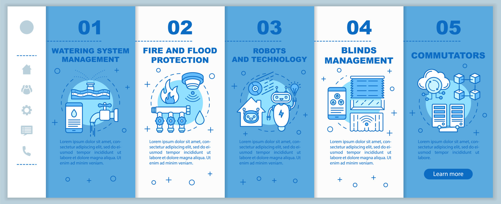 Smart House Onboarding Mobile Web Pages Vector Template Home Control System Responsive