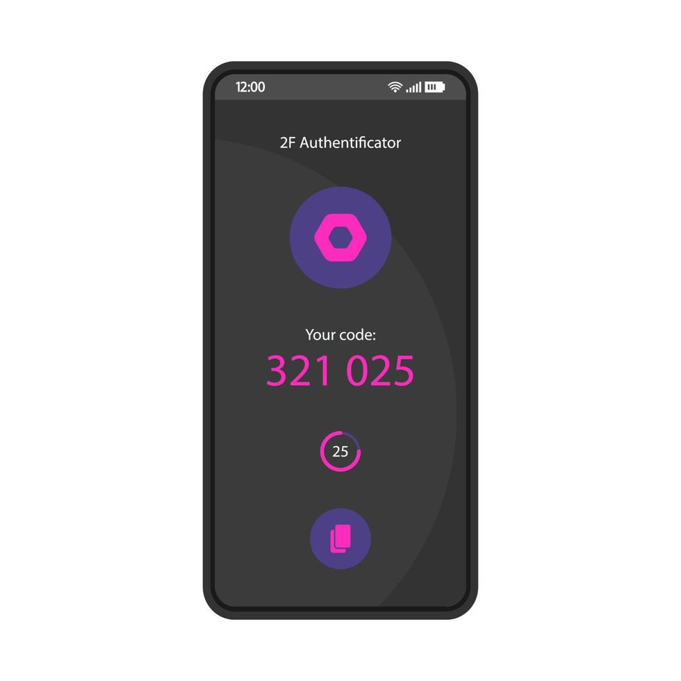 2F authenticator smartphone interface vector template. Mobile security ...