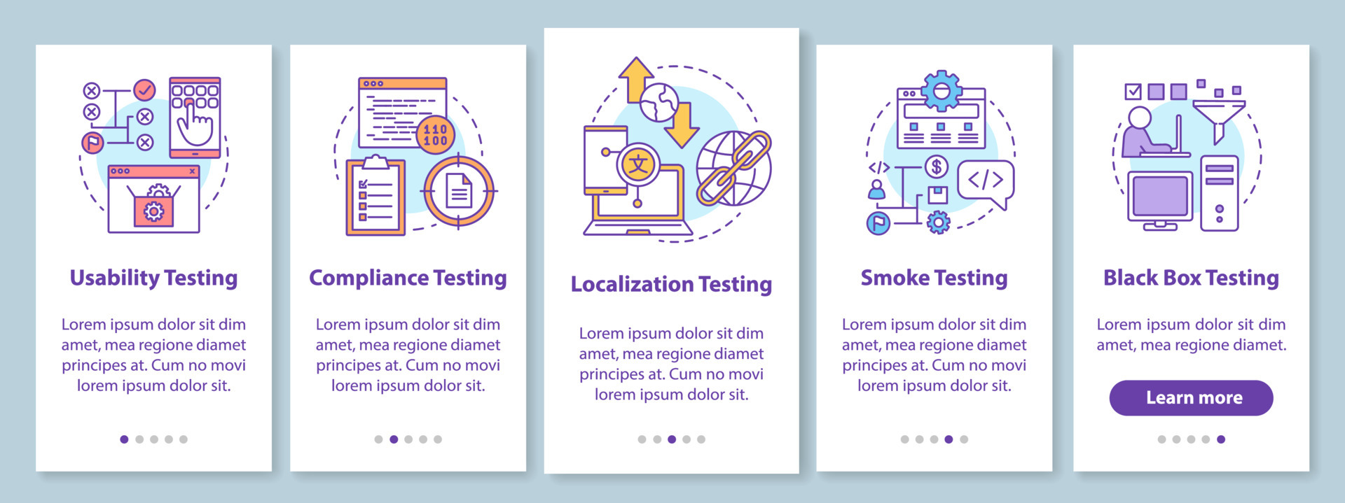 Non Functional Software Testing Onboarding Mobile App Page Screen With