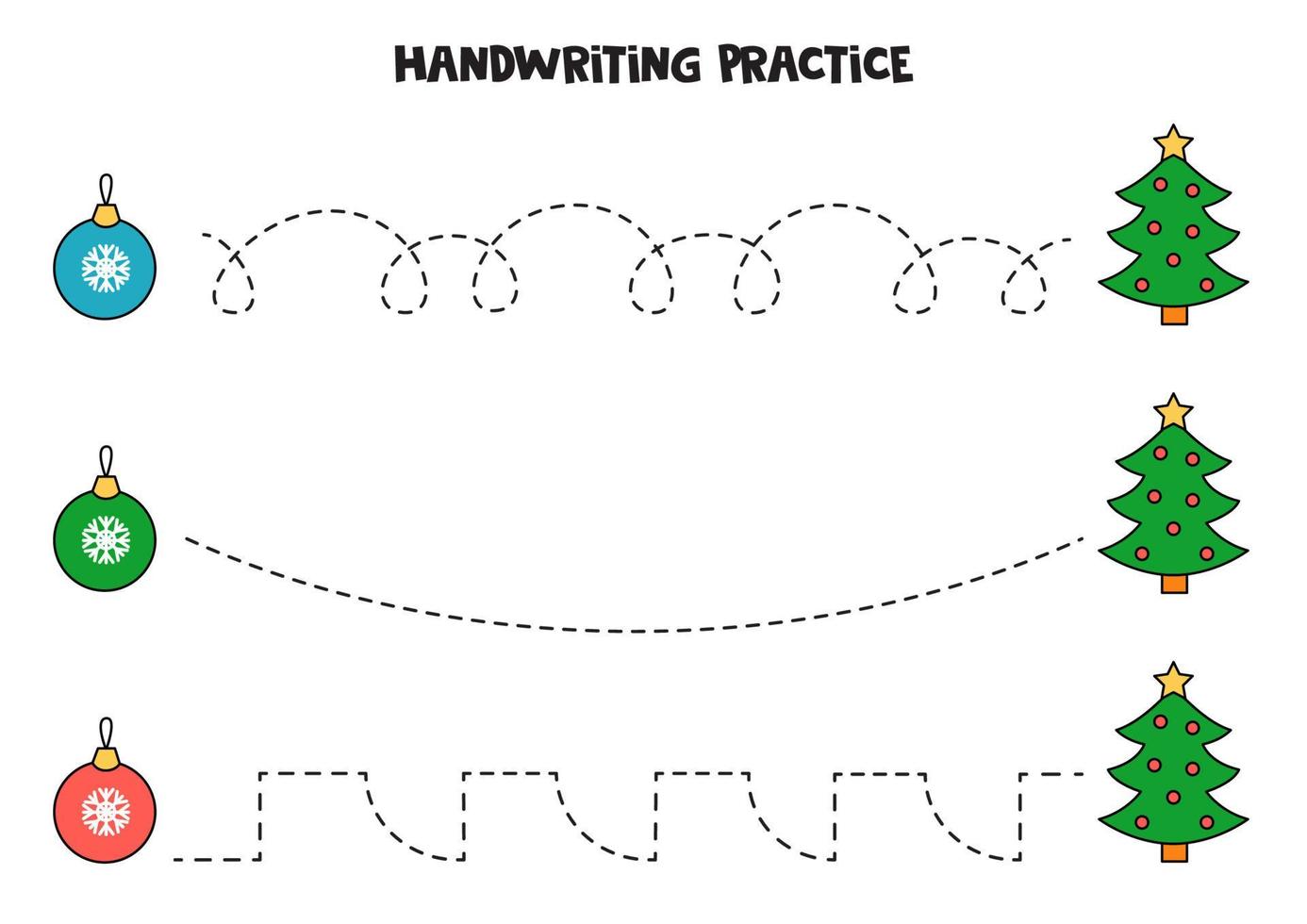Tracing lines with Christmas balls and trees. Writing practice. 3836763 ...