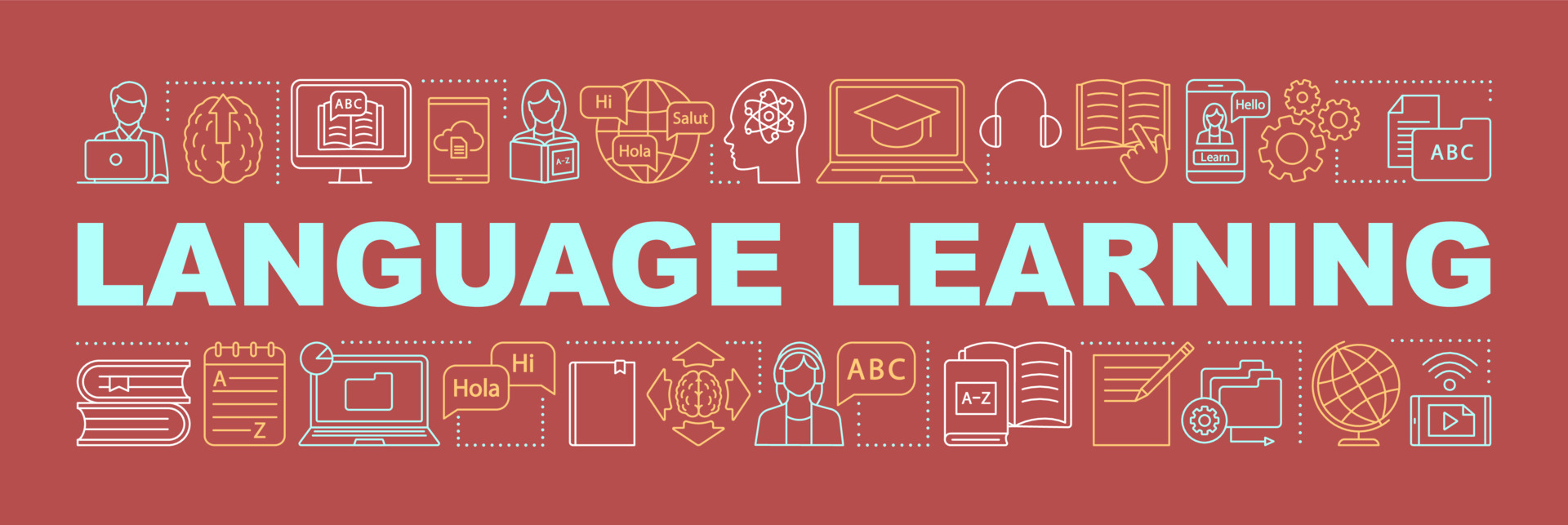 Language learning word concepts banner. Grammar, speaking ...