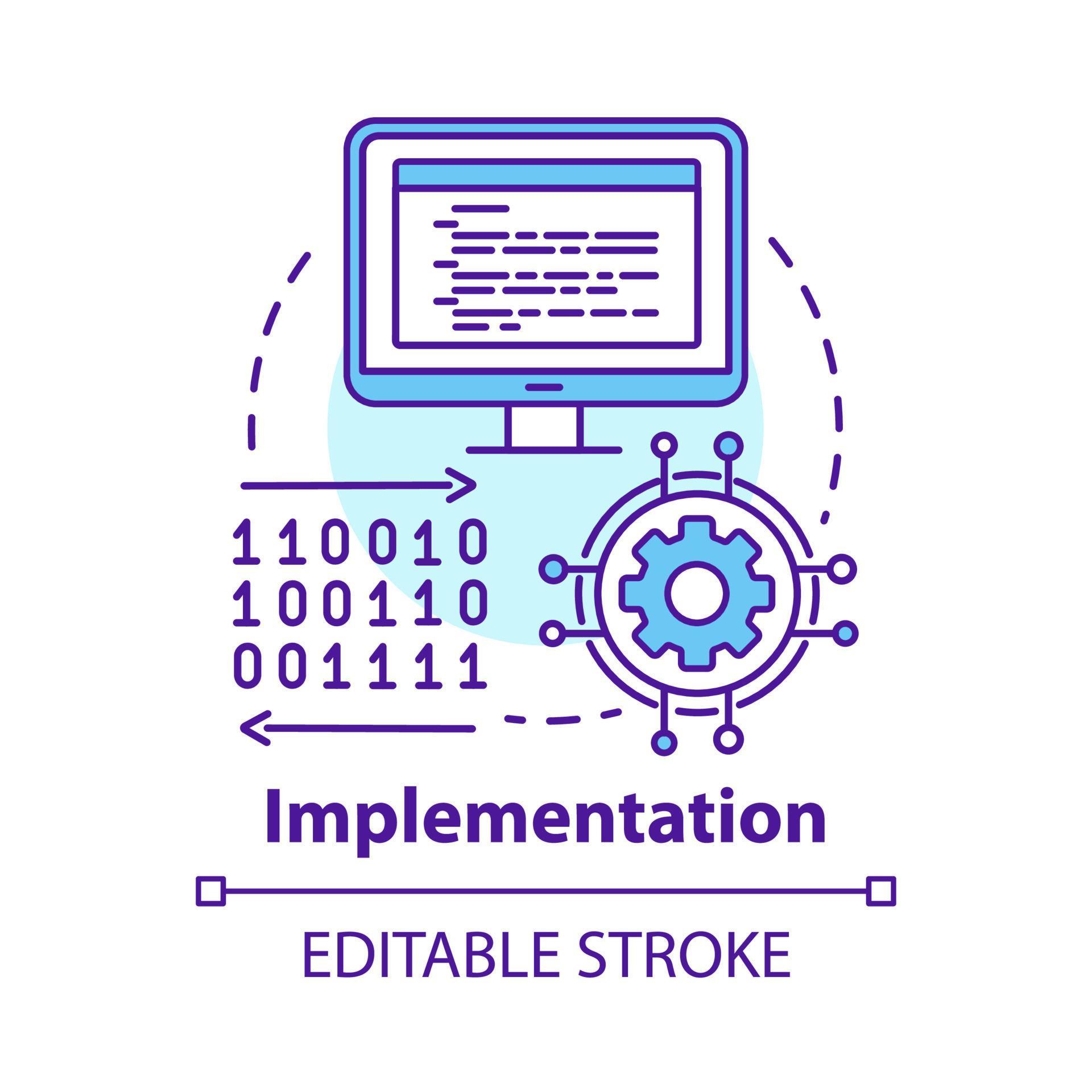 Implementation Concept Icon Software Coding Computer Programming And Deployment Idea Thin Line