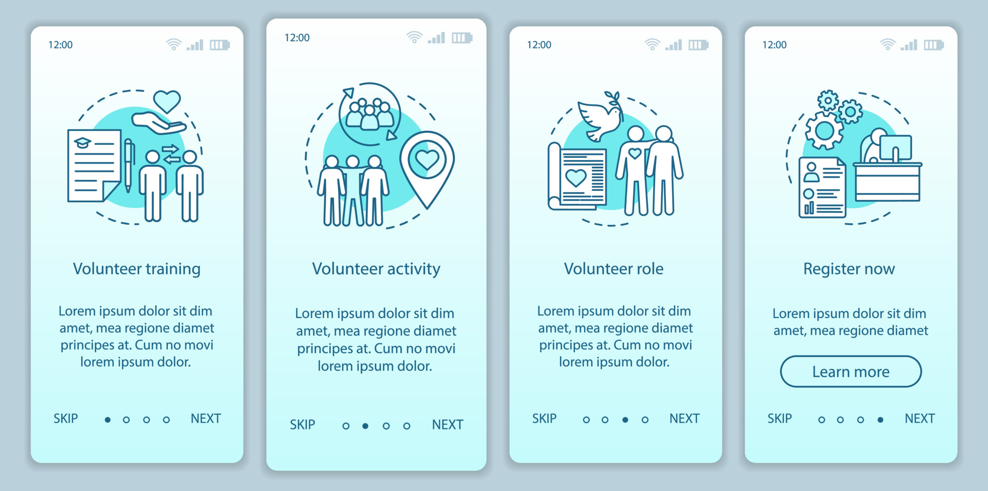Volunteer Becoming Onboarding Mobile App Page Screen Vector Template