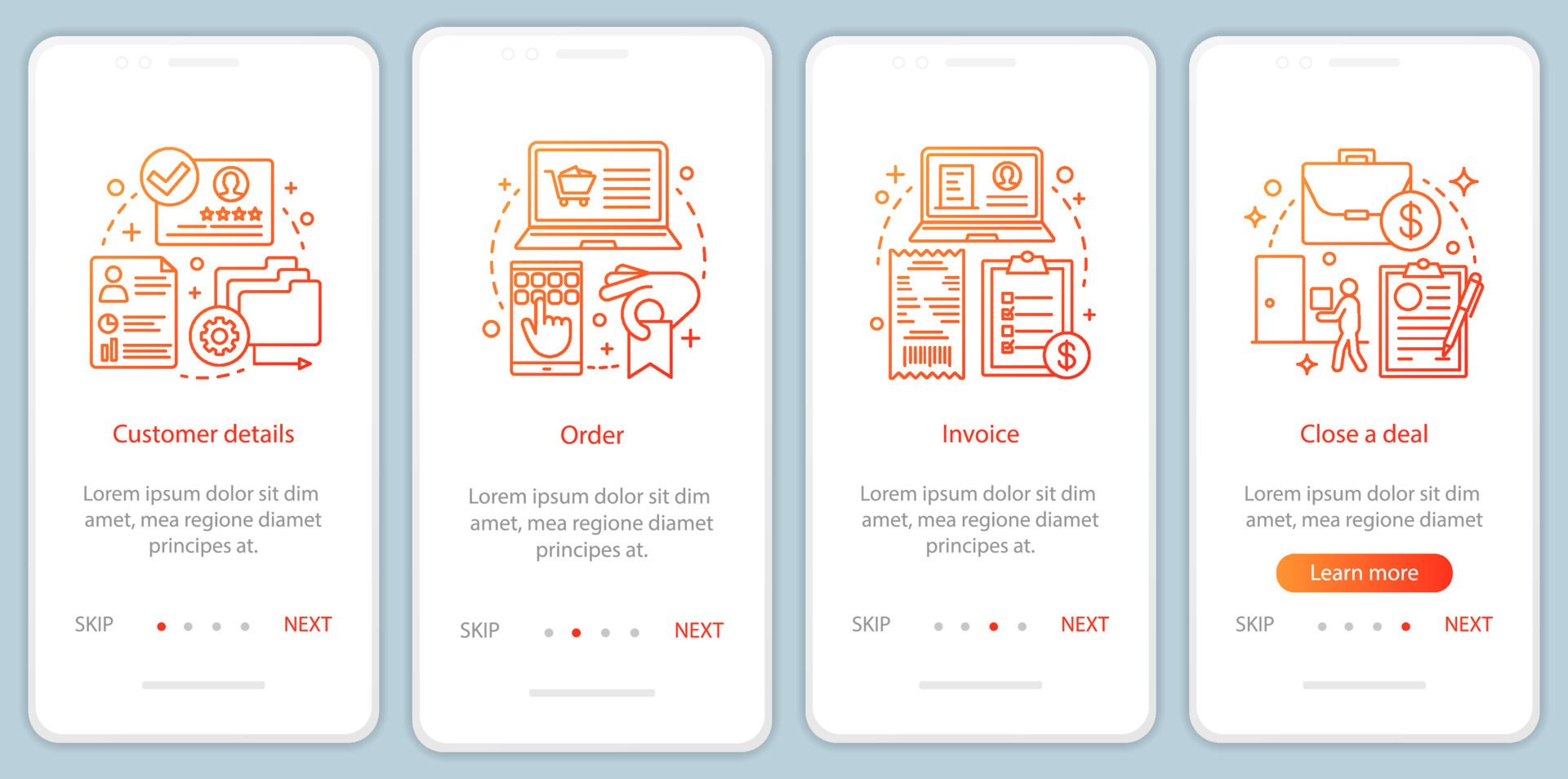 Making Sales Onboarding Mobile App Page Screen Vector Template Customer Detail Order Invoice