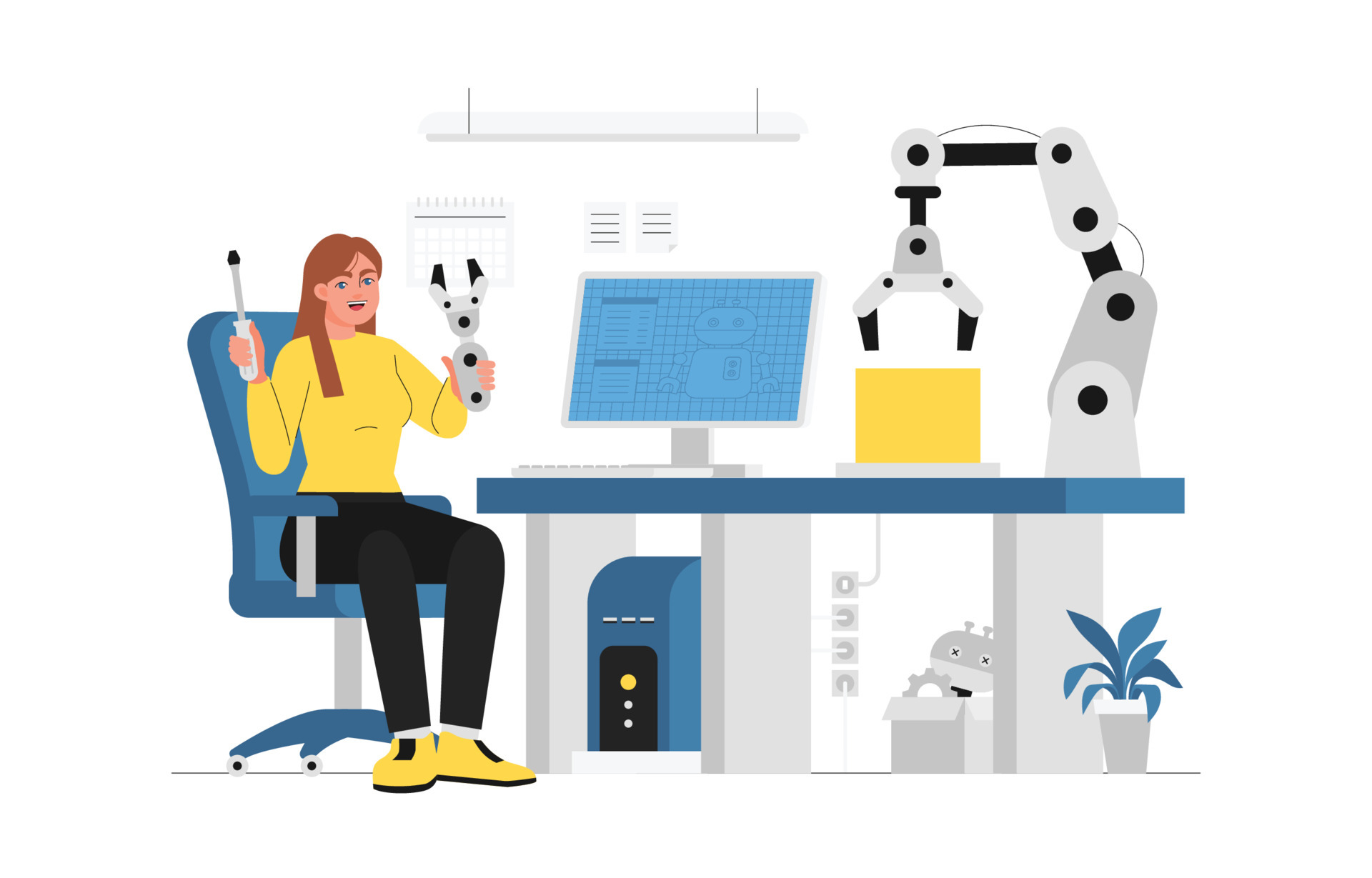 Girl Learns Robotic Programming 3848455 Vector Art at Vecteezy