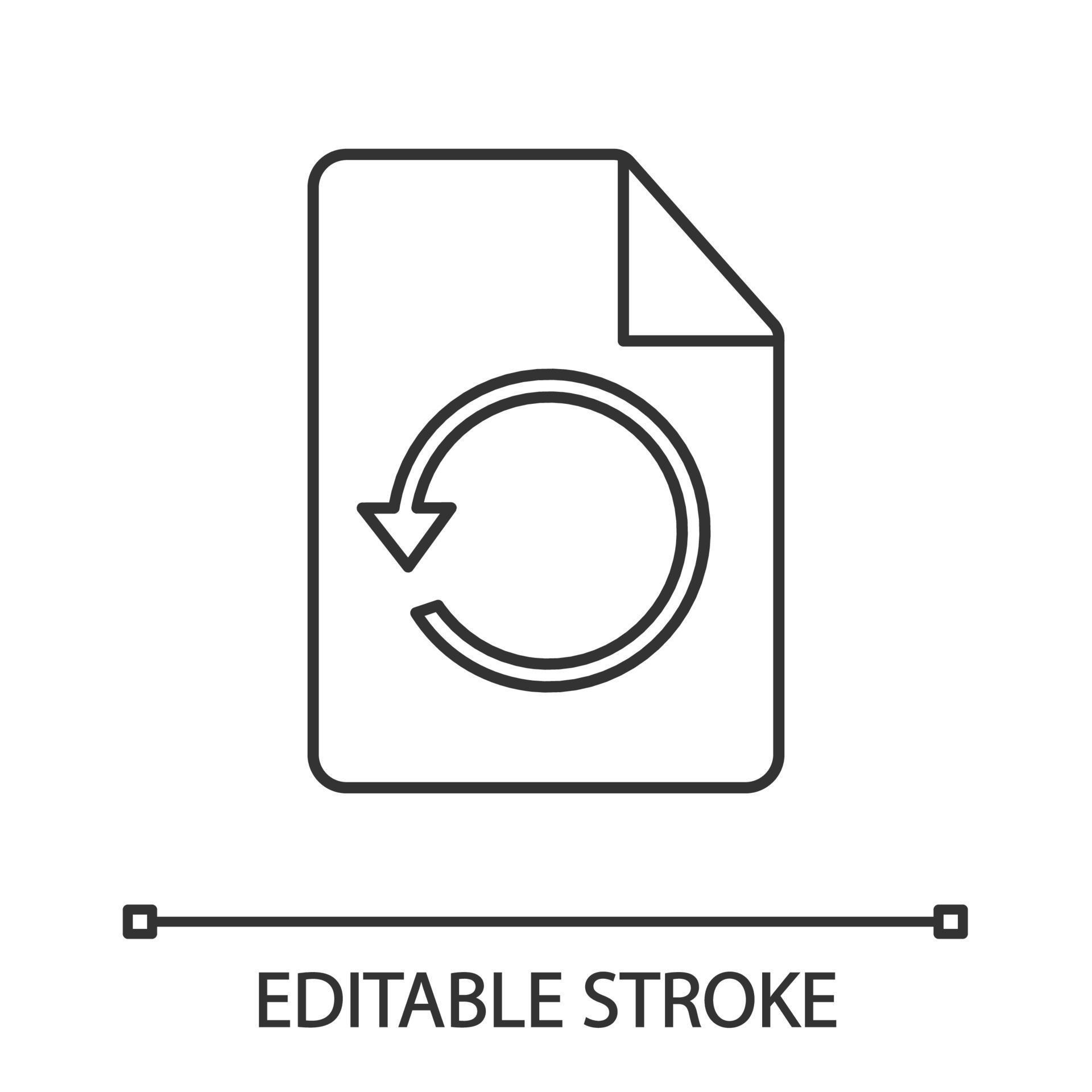 Restore page linear icon. File with reload sign. Thin line illustration. Data synchronization ...