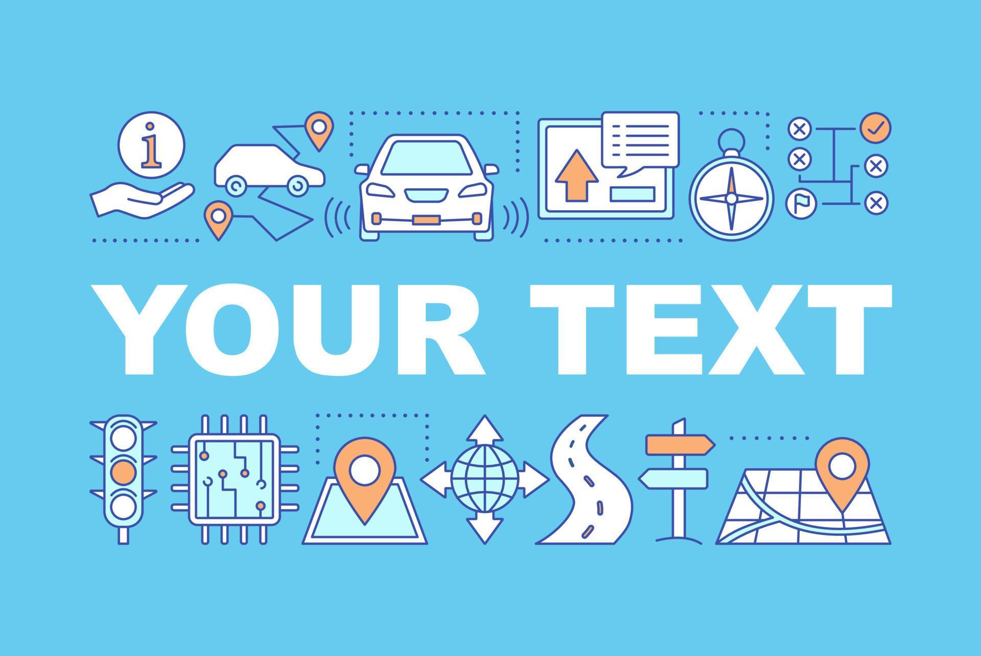 Car GPS system word concepts banner. GPS navigation. Mapping. Route searching. Isolated ...