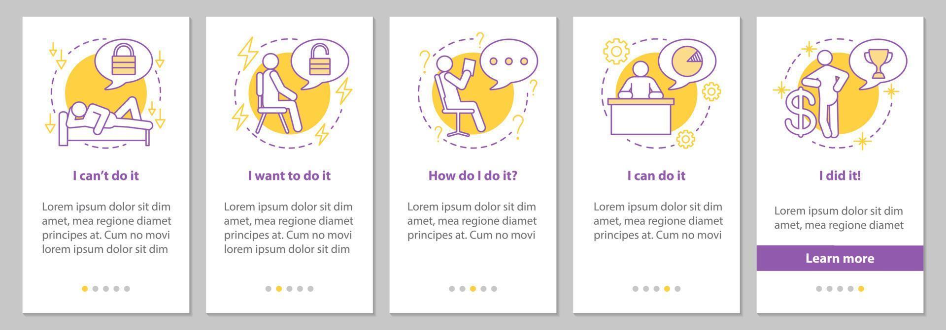 Problem Solving Steps Onboarding Mobile App Page Screen With Linear Concepts Business Strategy