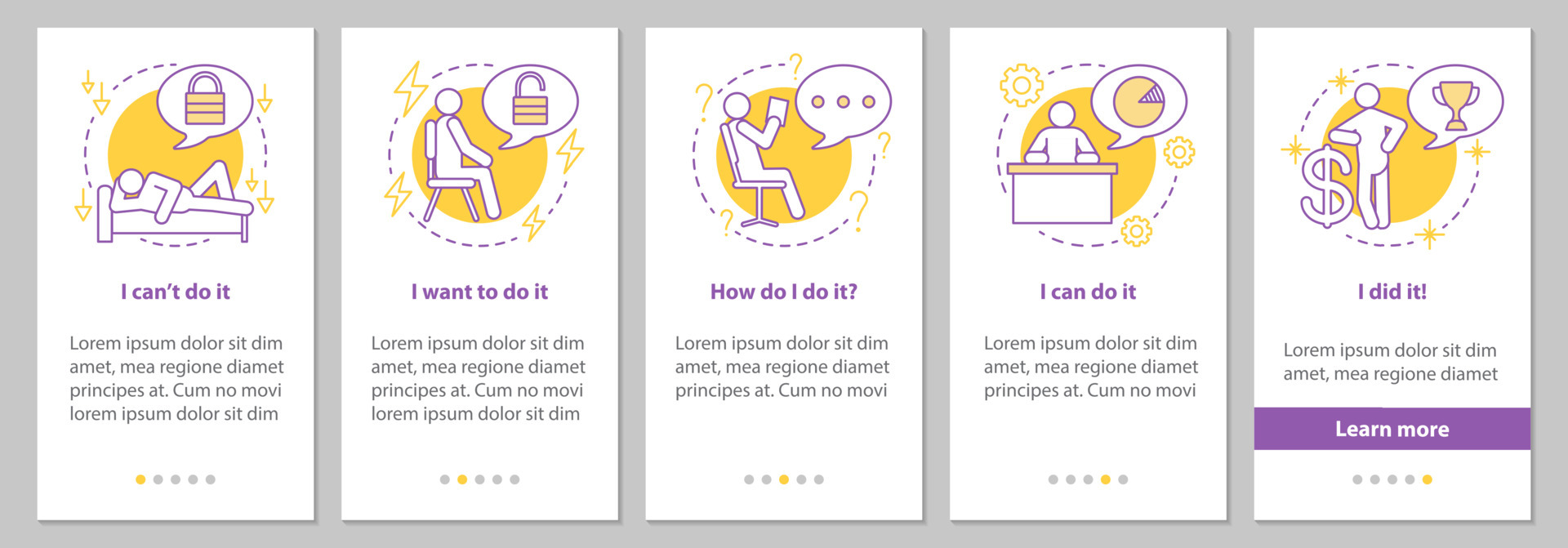 Problem Solving Steps Onboarding Mobile App Page Screen With Linear Concepts Business Strategy