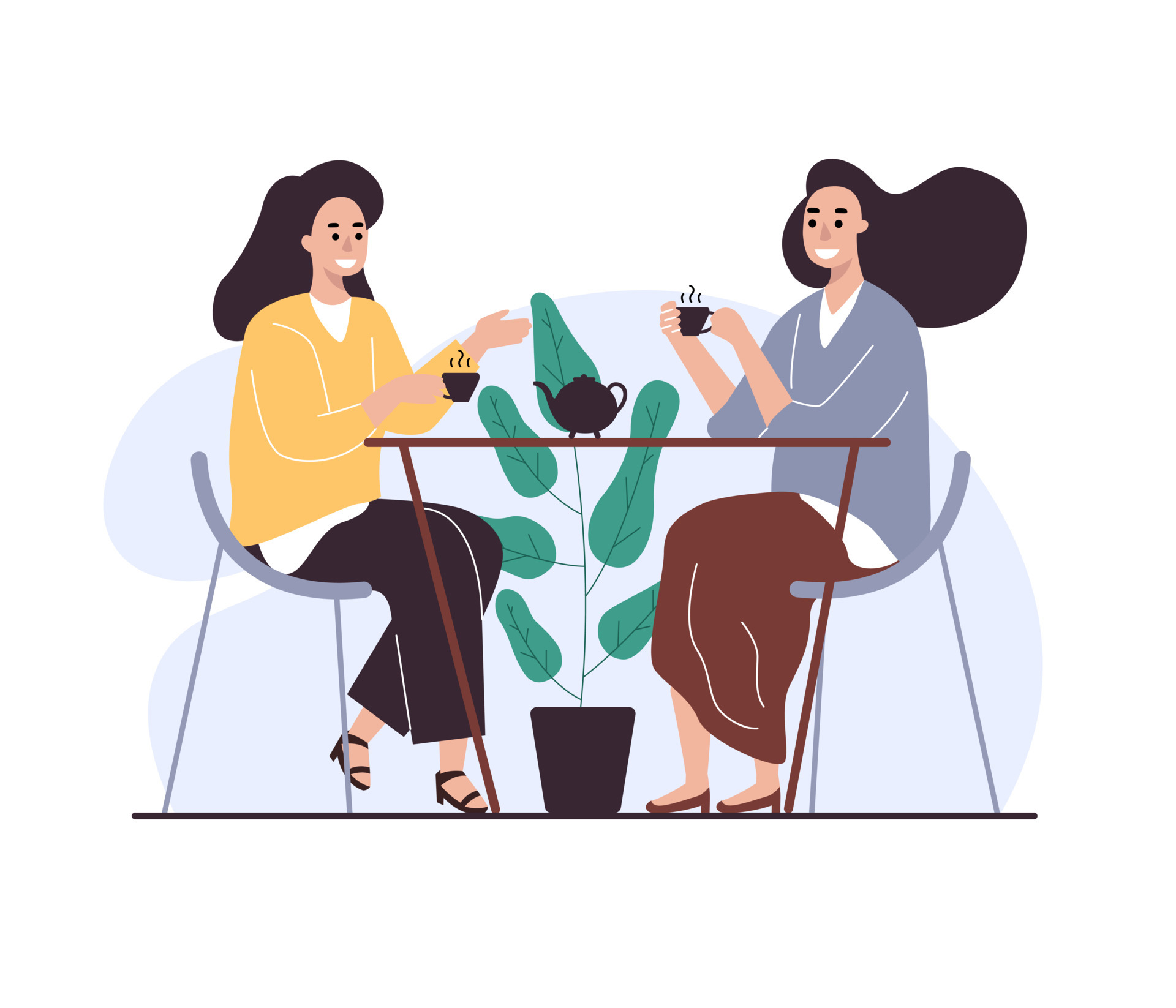 Female friends drinking tea together at cafe vector flat illustration ... Female friends drinking tea together at cafe vector flat illustration ...