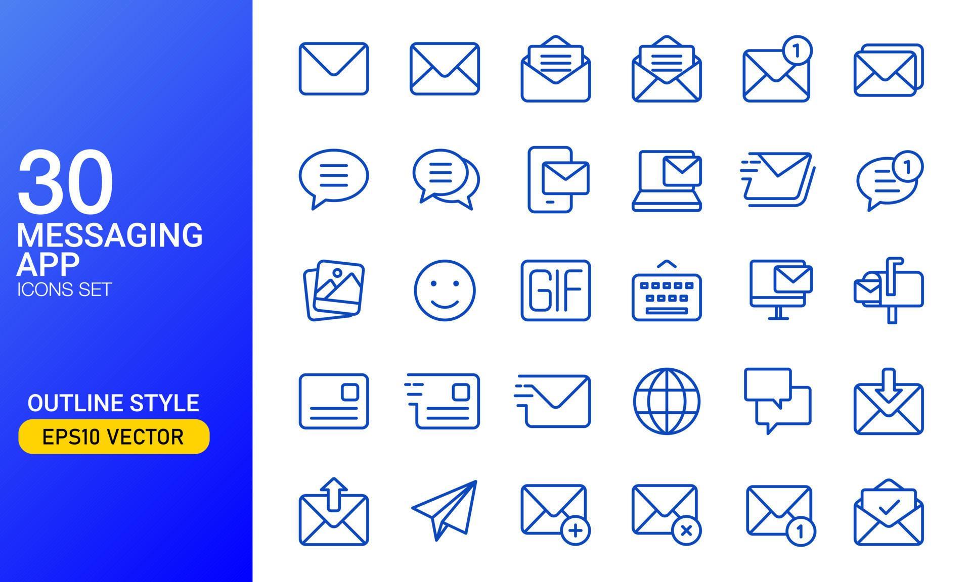 Messaging app icon set. Message and mail outlined icon collection. Suitable for design element ...
