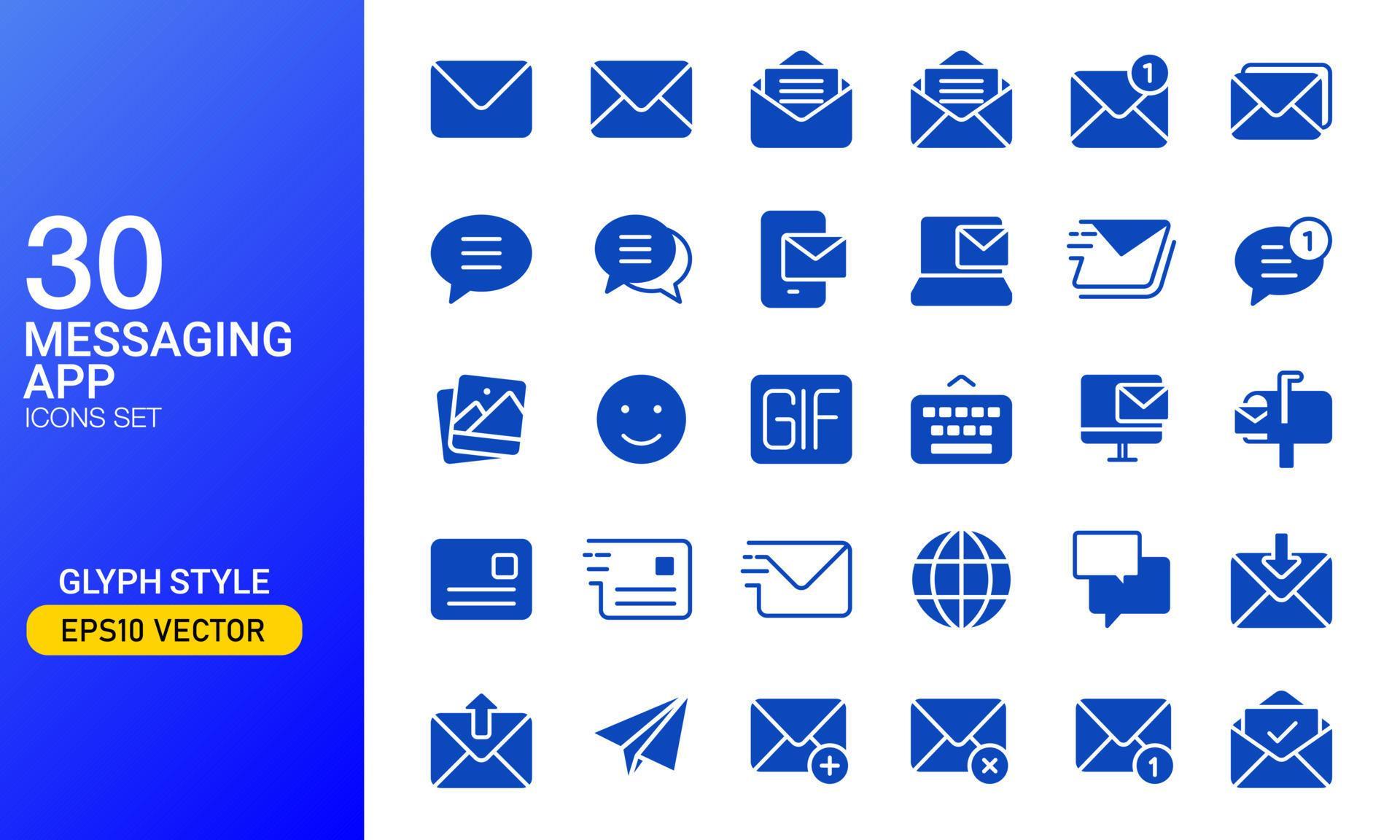 Messaging App Icon Set Message And Mail Glyph Icon Collection Suitable For Design Element Of