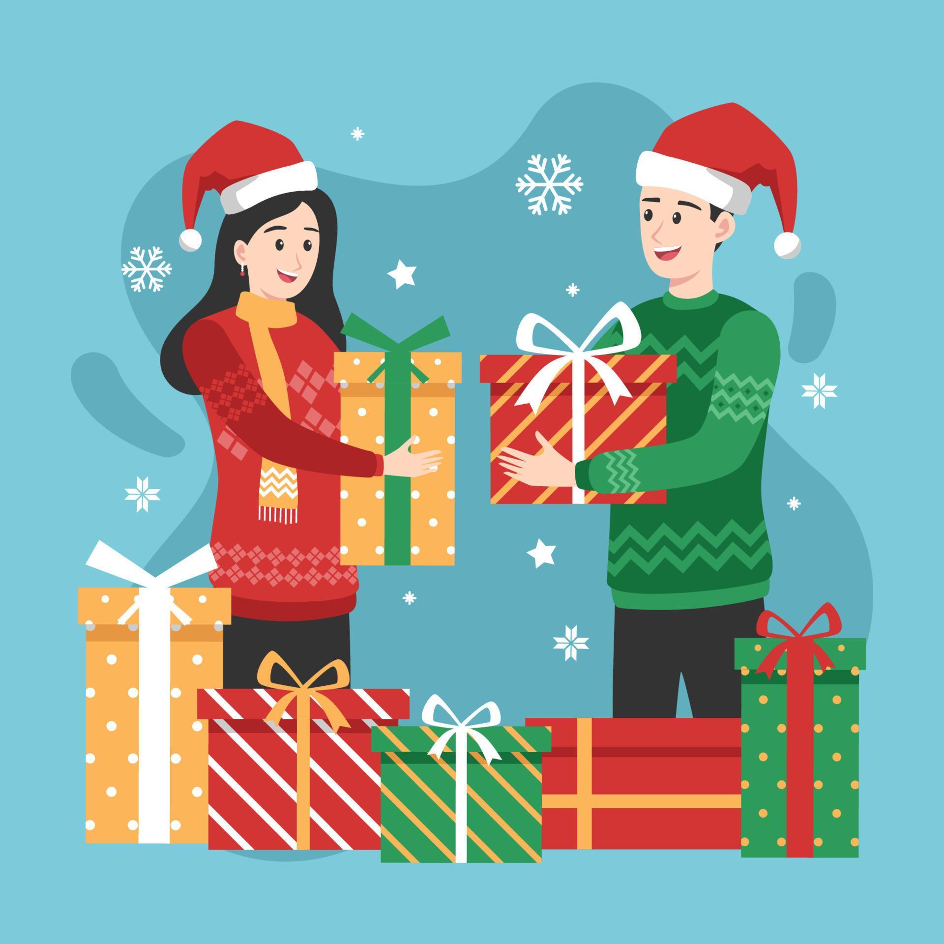 Christmas Gift Exchange With Friends 4026423 Vector Art at Vecteezy