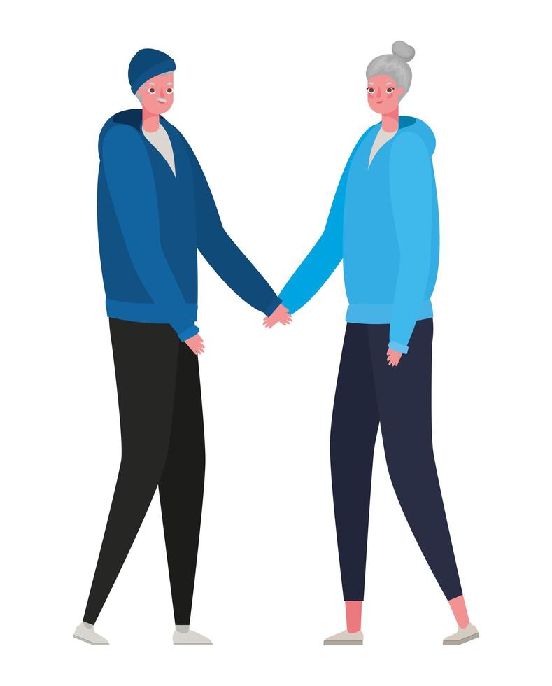 Senior Woman And Man Cartoons With Sportswear Holding Hands Vector