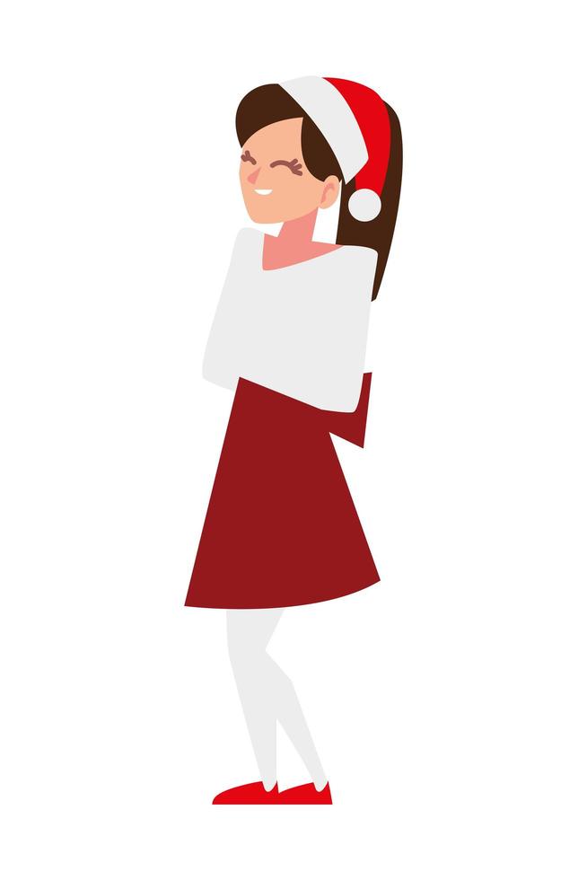 merry christmas woman with santa hat cartoon 4100098 Vector Art at Vecteezy