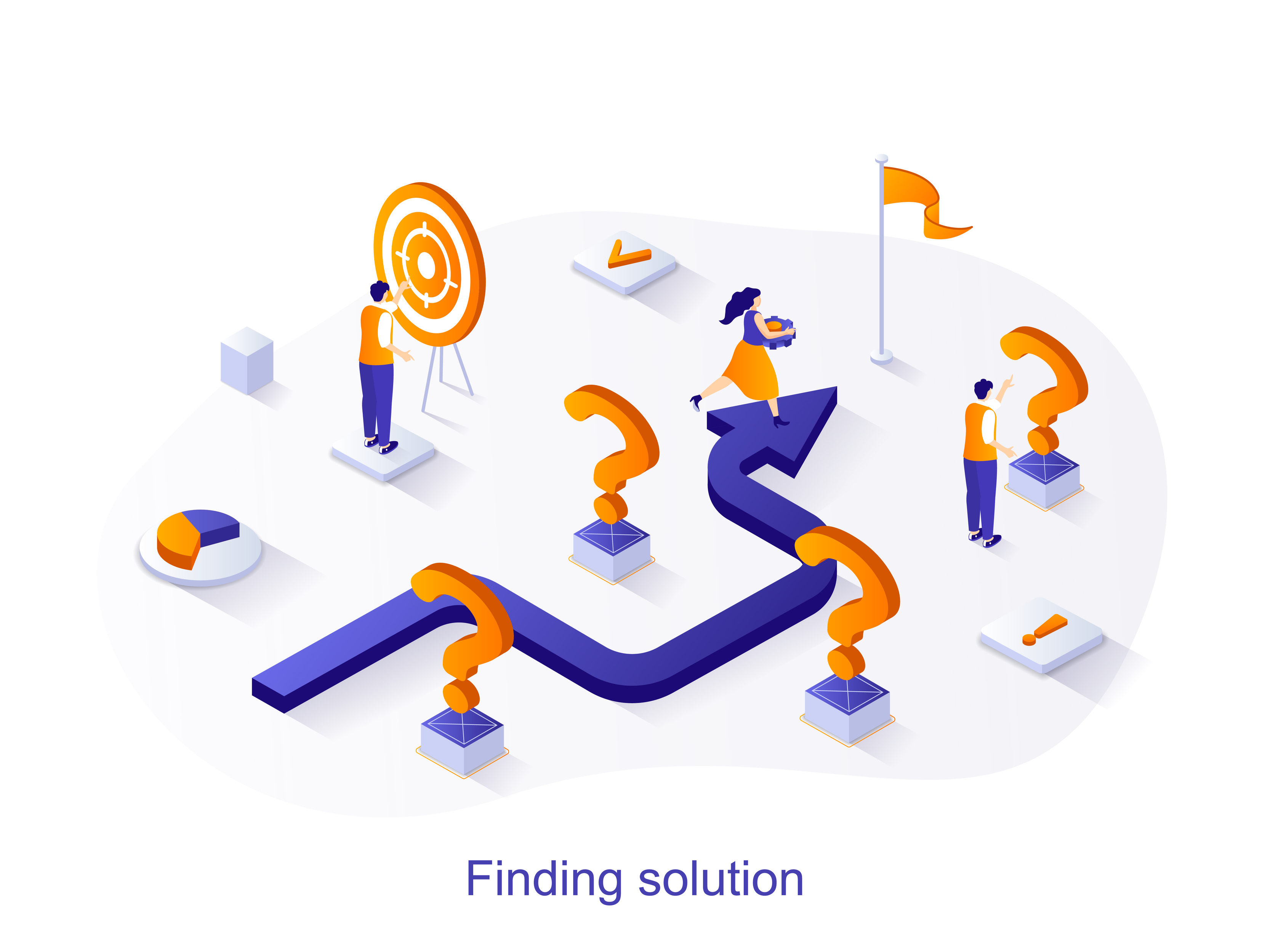 Finding solution isometric web concept. People choose direction moving ...