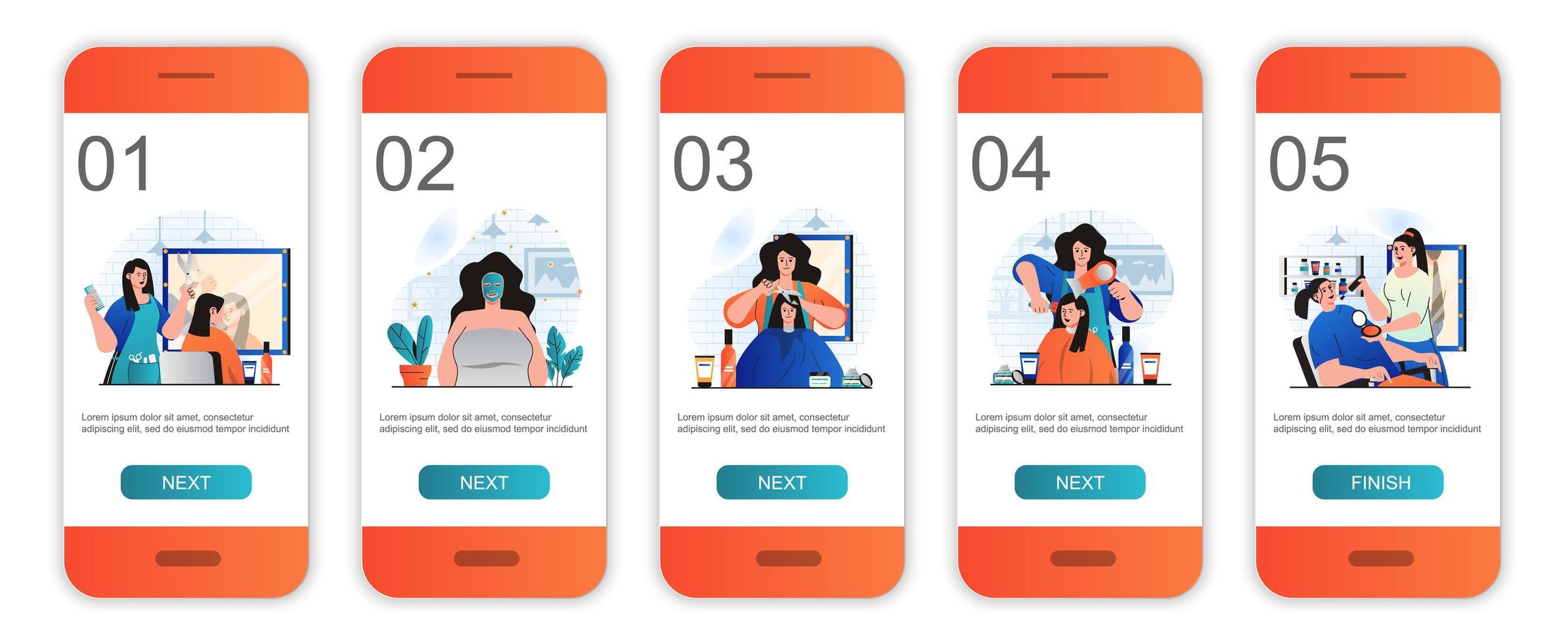 Beauty Salon Concept Onboarding Screens For Mobile App Templates