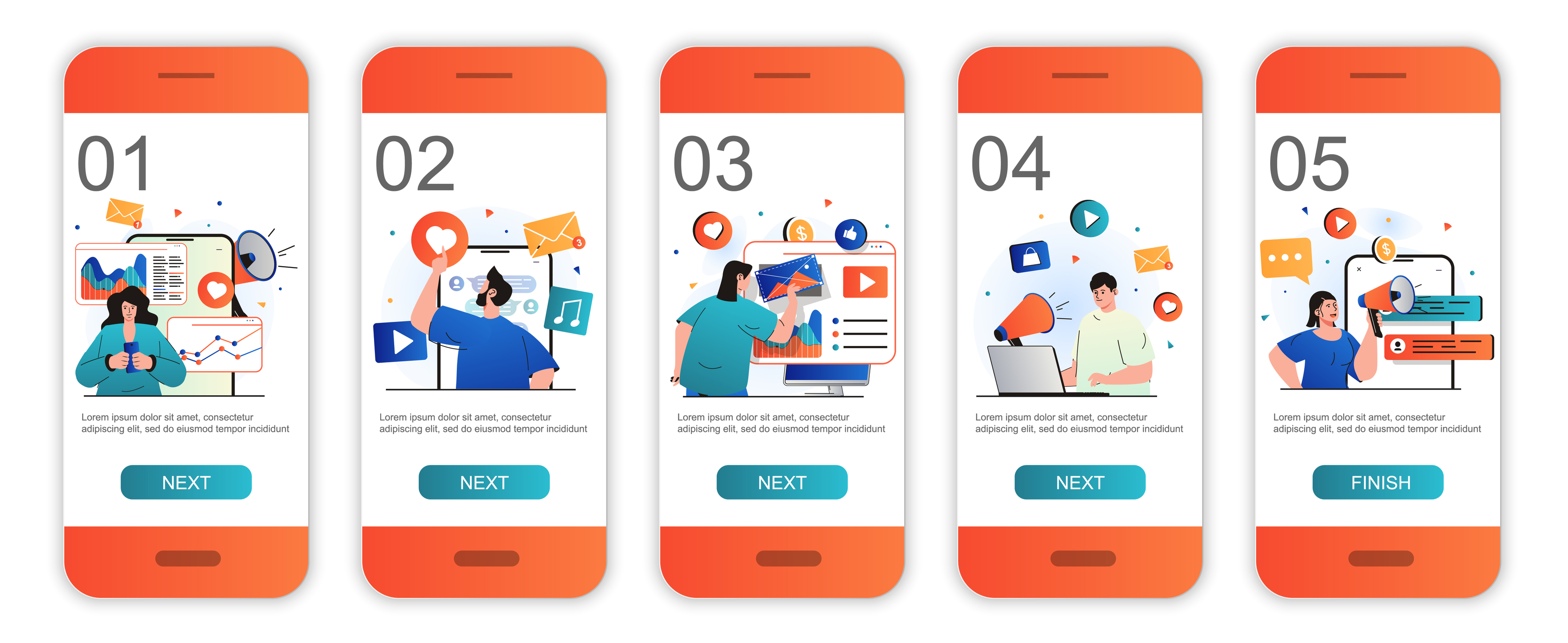 Digital Marketing Concept Onboarding Screens For Mobile App Templates Advertising Promotion