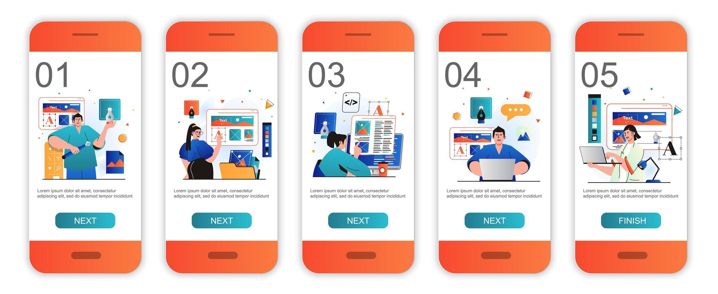 Web Design Concept Onboarding Screens For Mobile App Templates Developers Create Page Layout