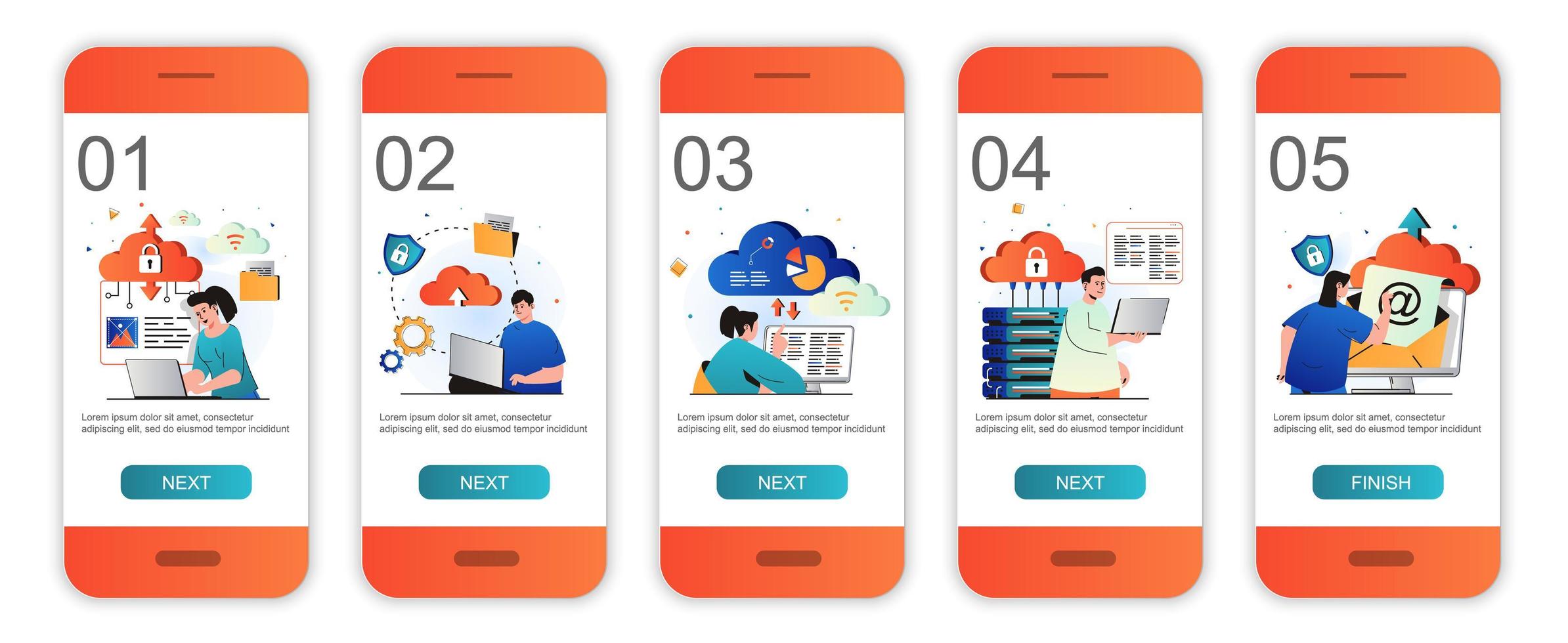 Cloud computing concept onboarding screens for mobile app templates ...