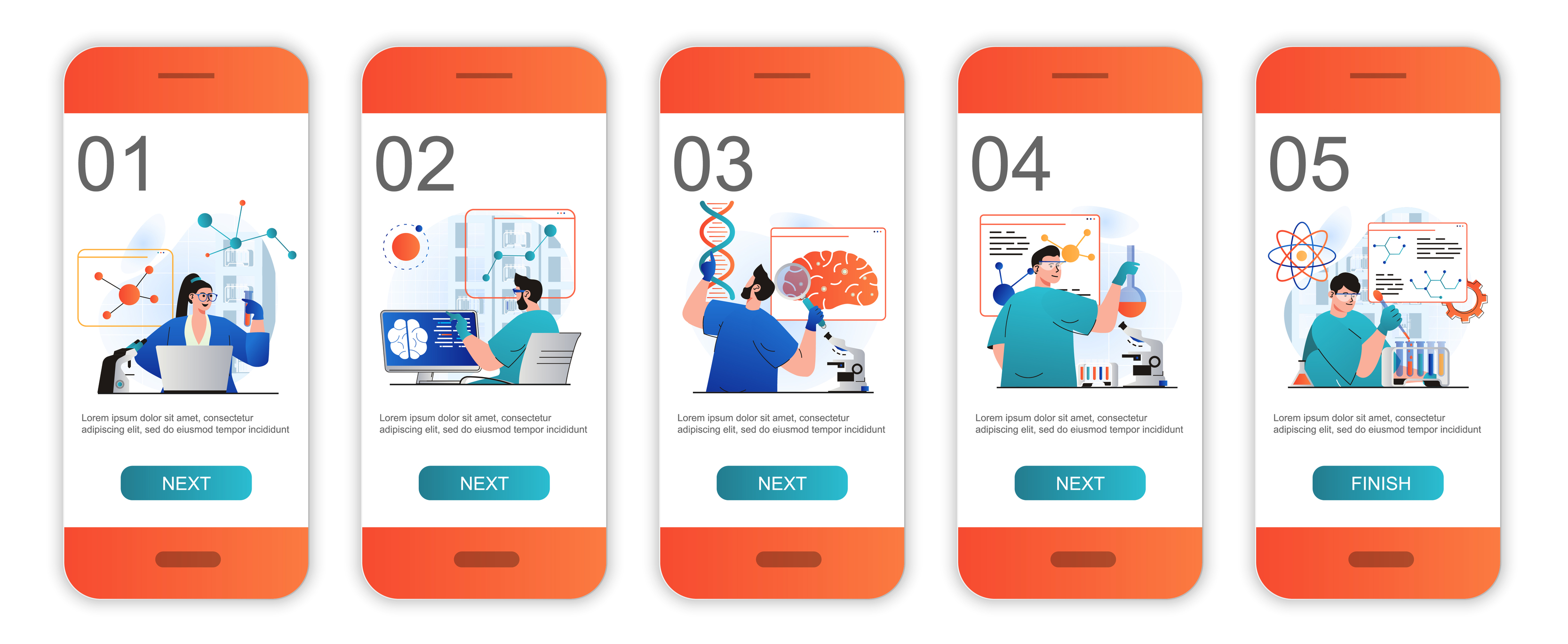 Science research concept onboarding screens for mobile app templates ...
